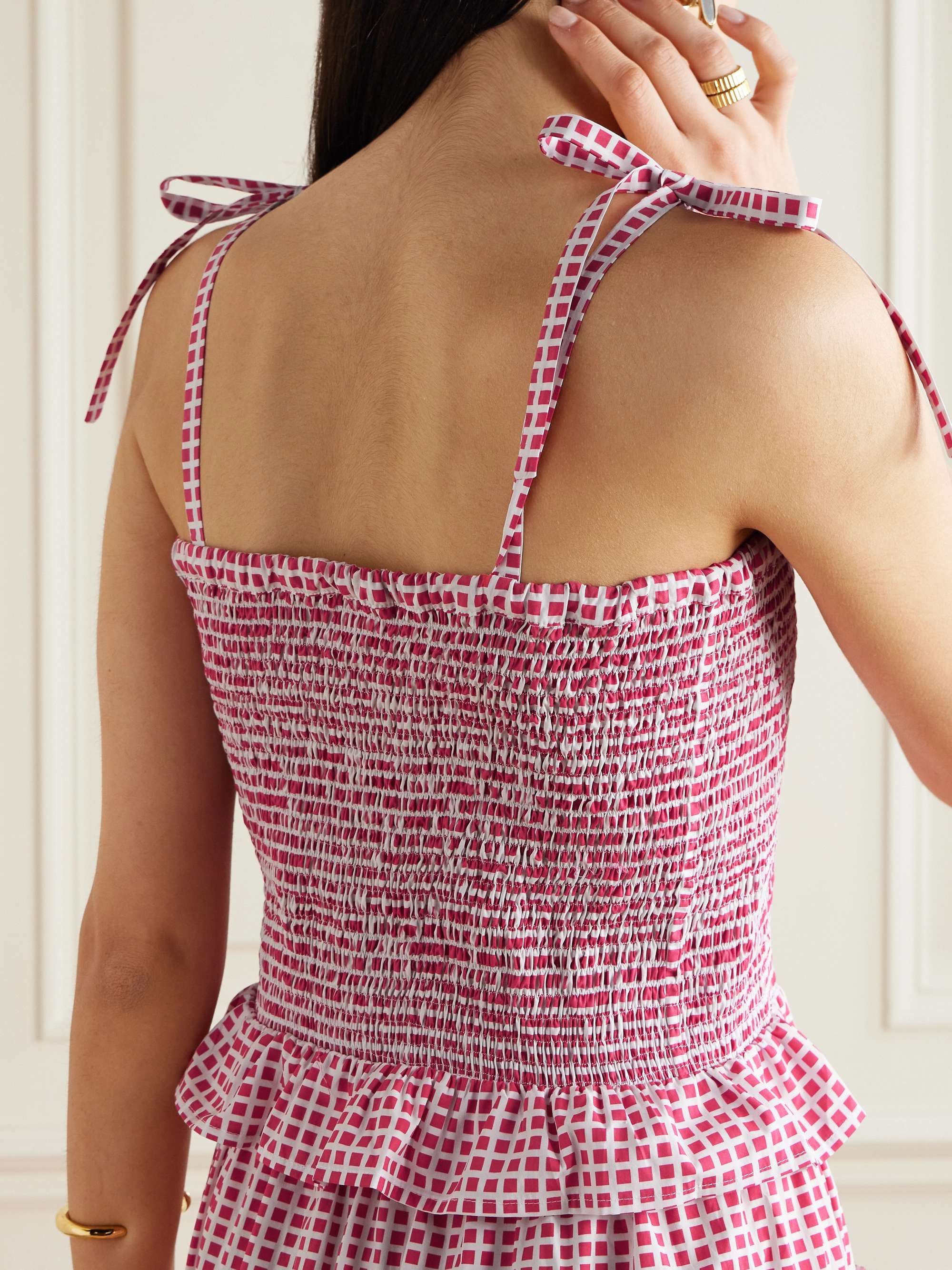 LORETTA CAPONI Shirred checked cotton-poplin top | NET-A-PORTER