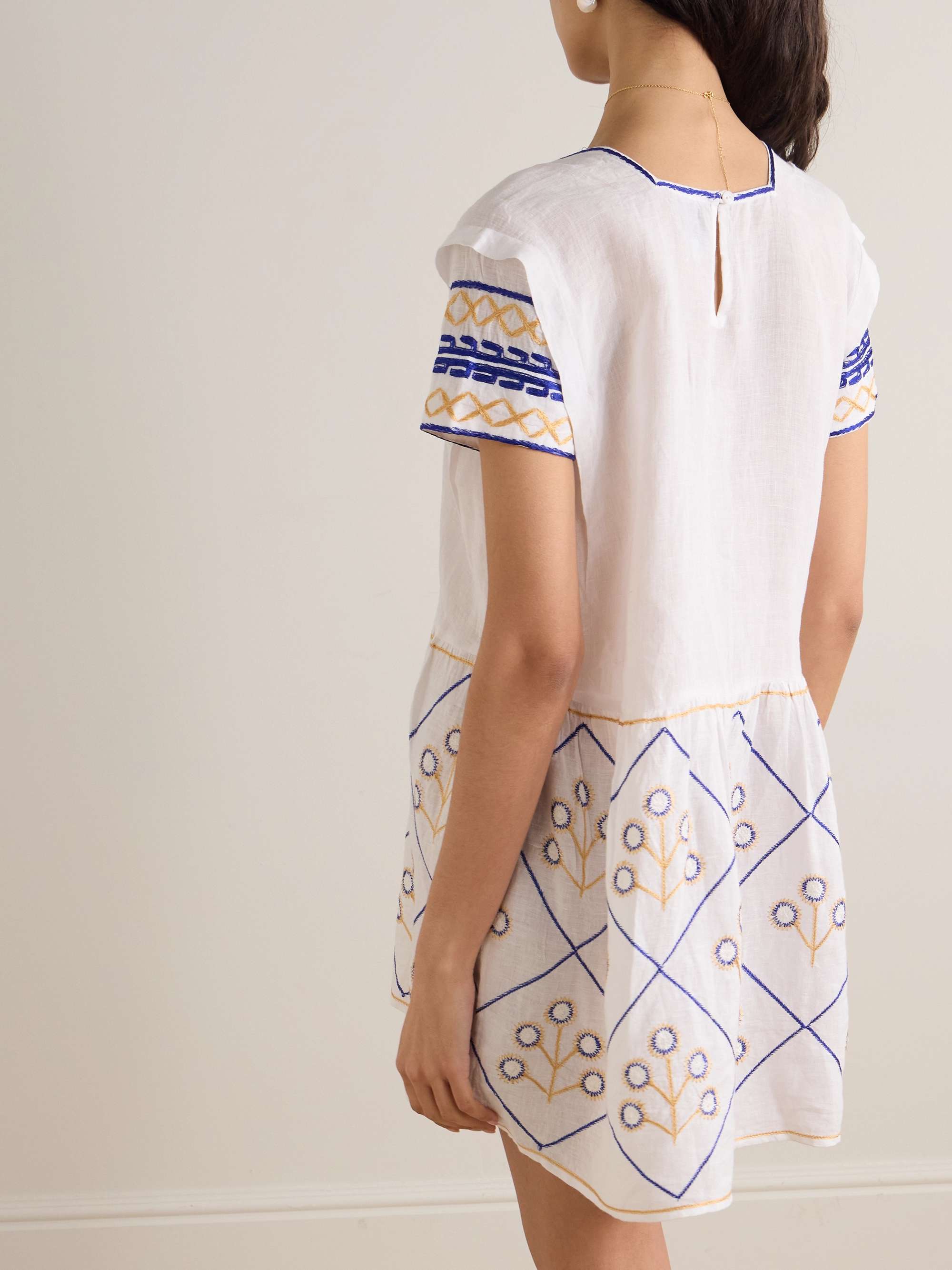 THIERRY COLSON Allison embroidered linen mini dress | NET-A-PORTER