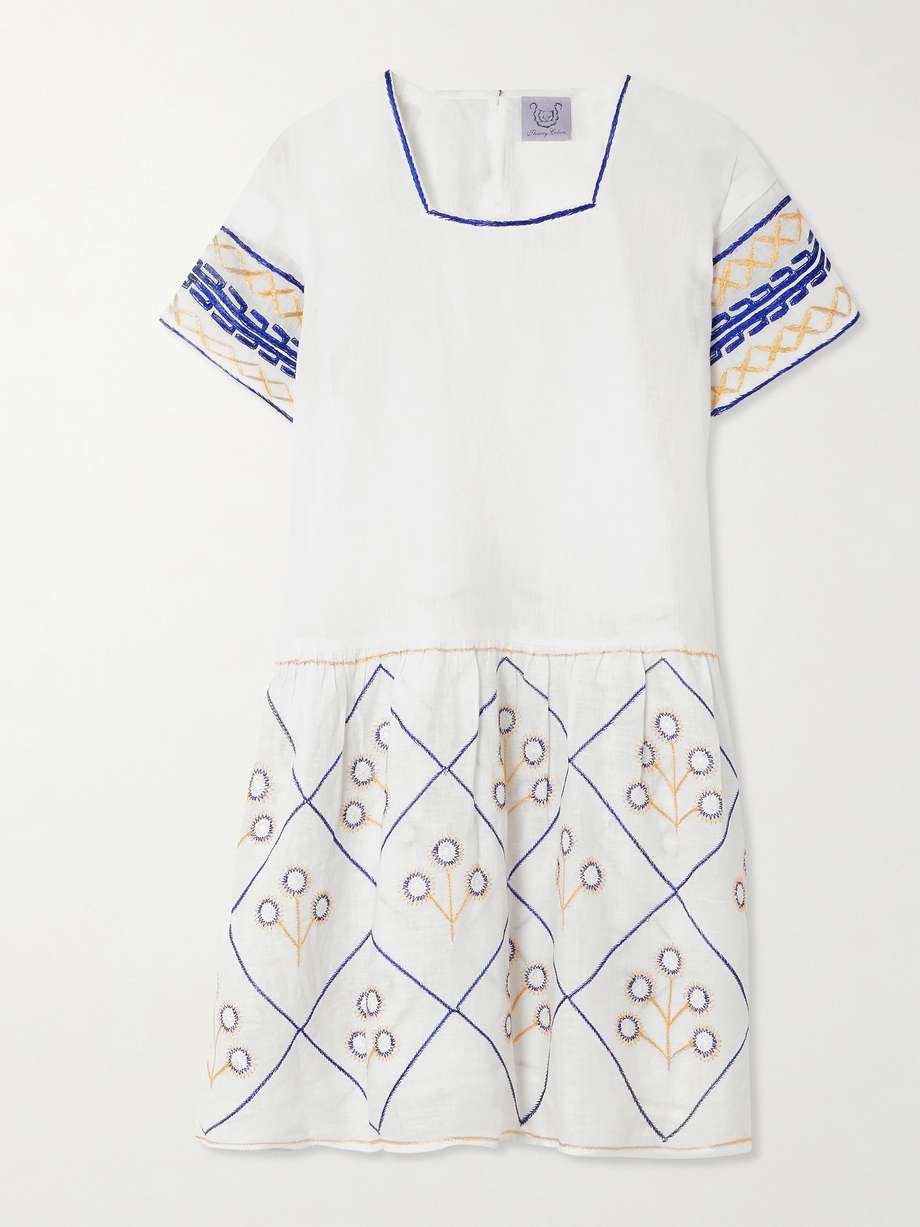 White Allison embroidered linen mini dress | THIERRY COLSON | NET-A-PORTER