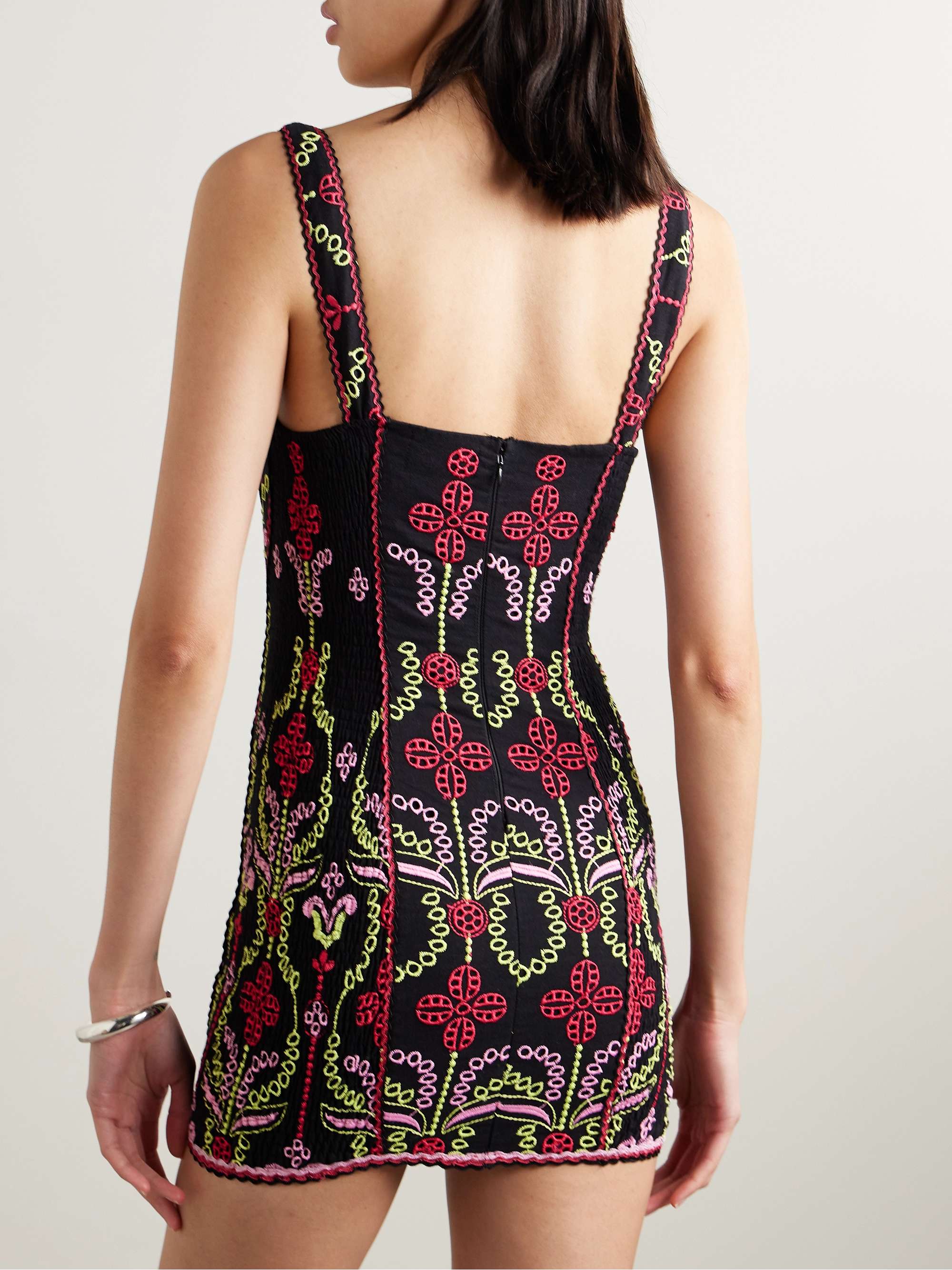 CHARO RUIZ Carole ric rac-trimmed embroidered cotton-blend mini dress ...