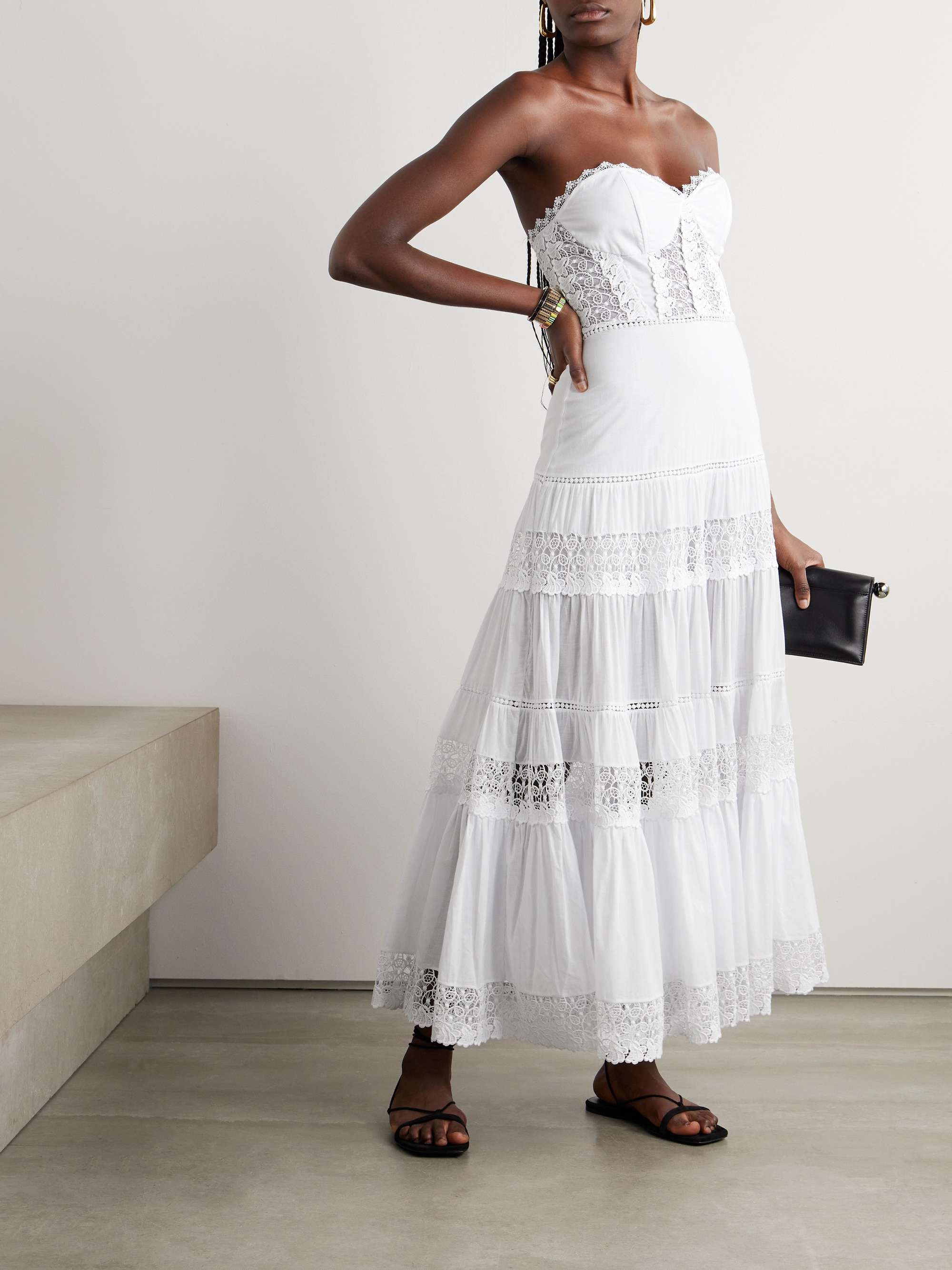 CHARO RUIZ Monnet strapless guipure lace-trimmed cotton-blend voile ...