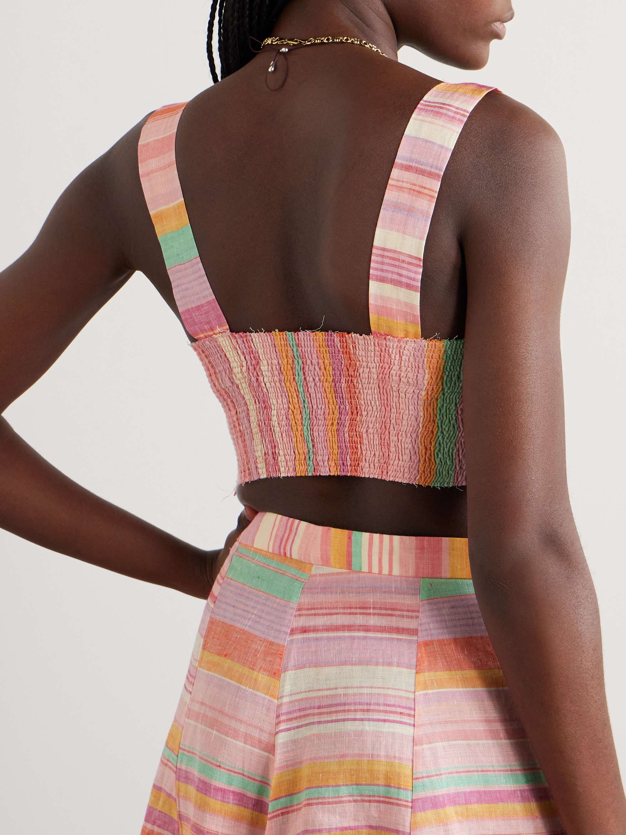 EMPORIO SIRENUSE Dalia frayed pleated striped linen bustier top | NET-A ...