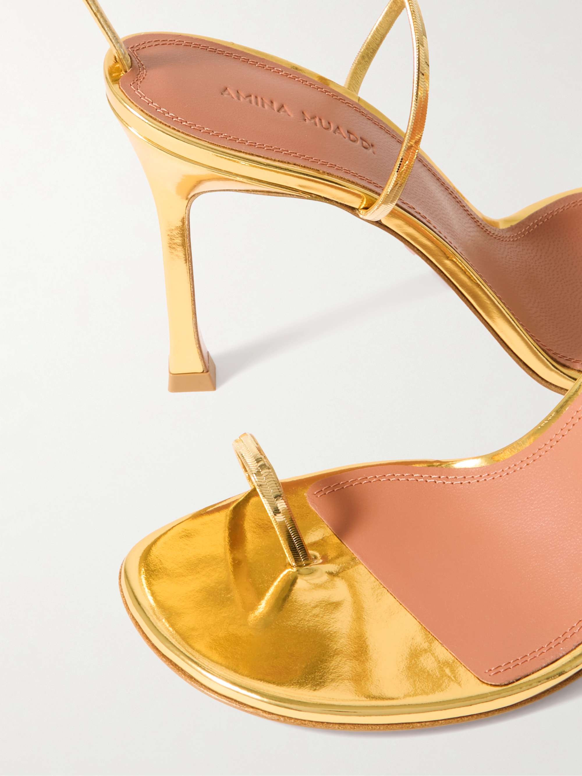 AMINA MUADDI Henson embellished metallic leather sandals | NET-A-PORTER