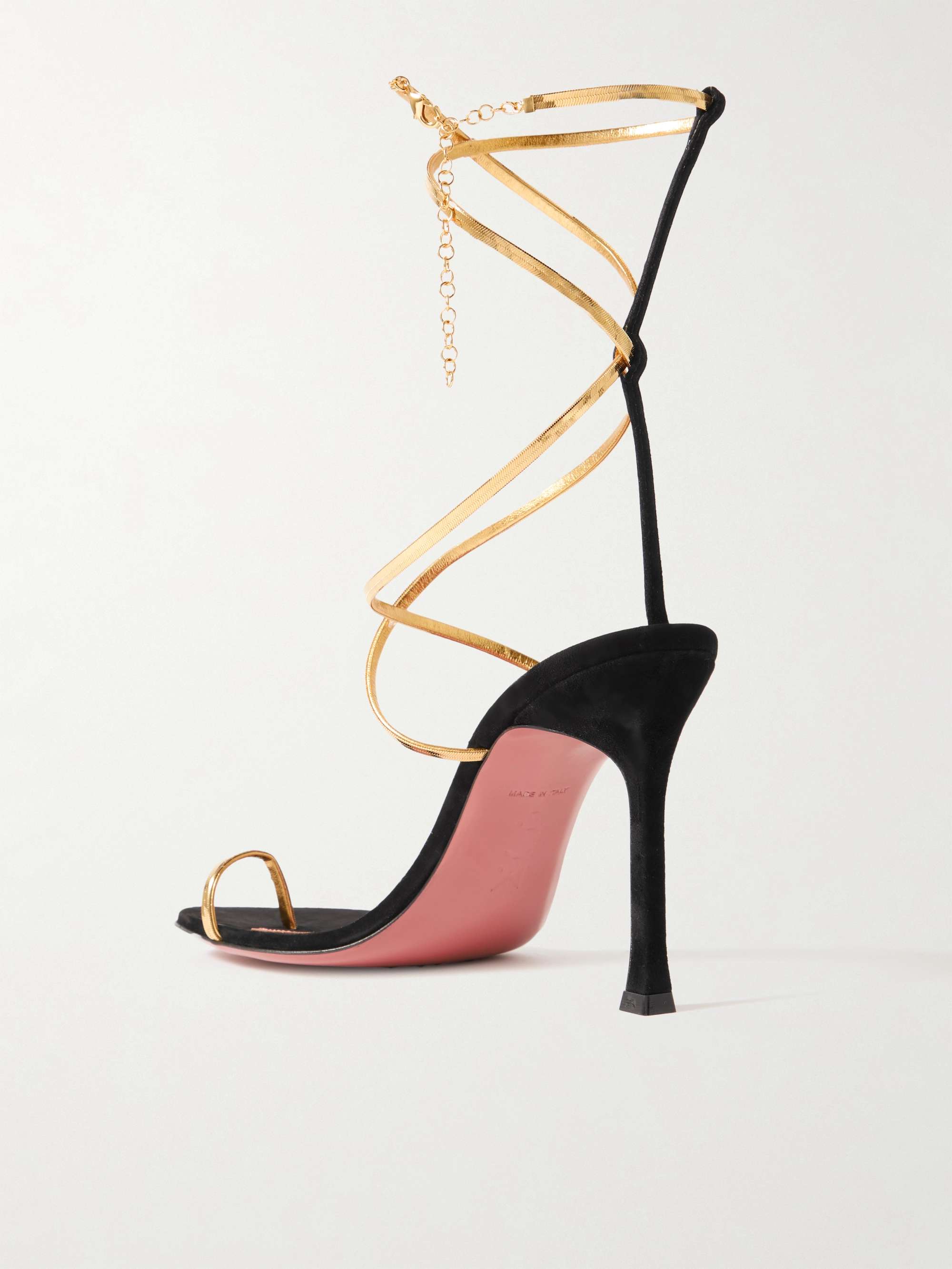 AMINA MUADDI Henson embellished suede and metallic leather sandals ...