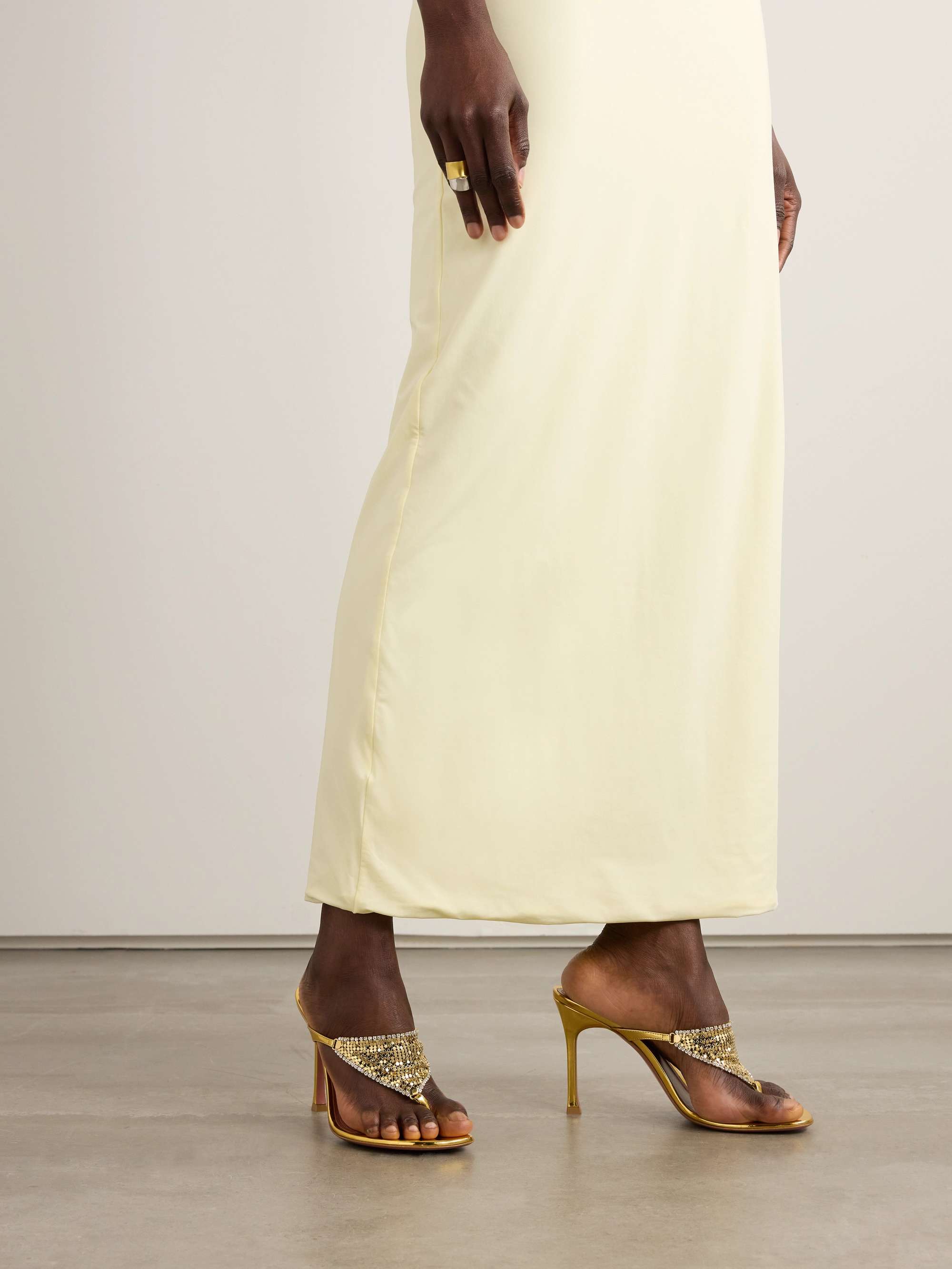 AMINA MUADDI Cameron crystal-embellished chainmail and metallic leather ...