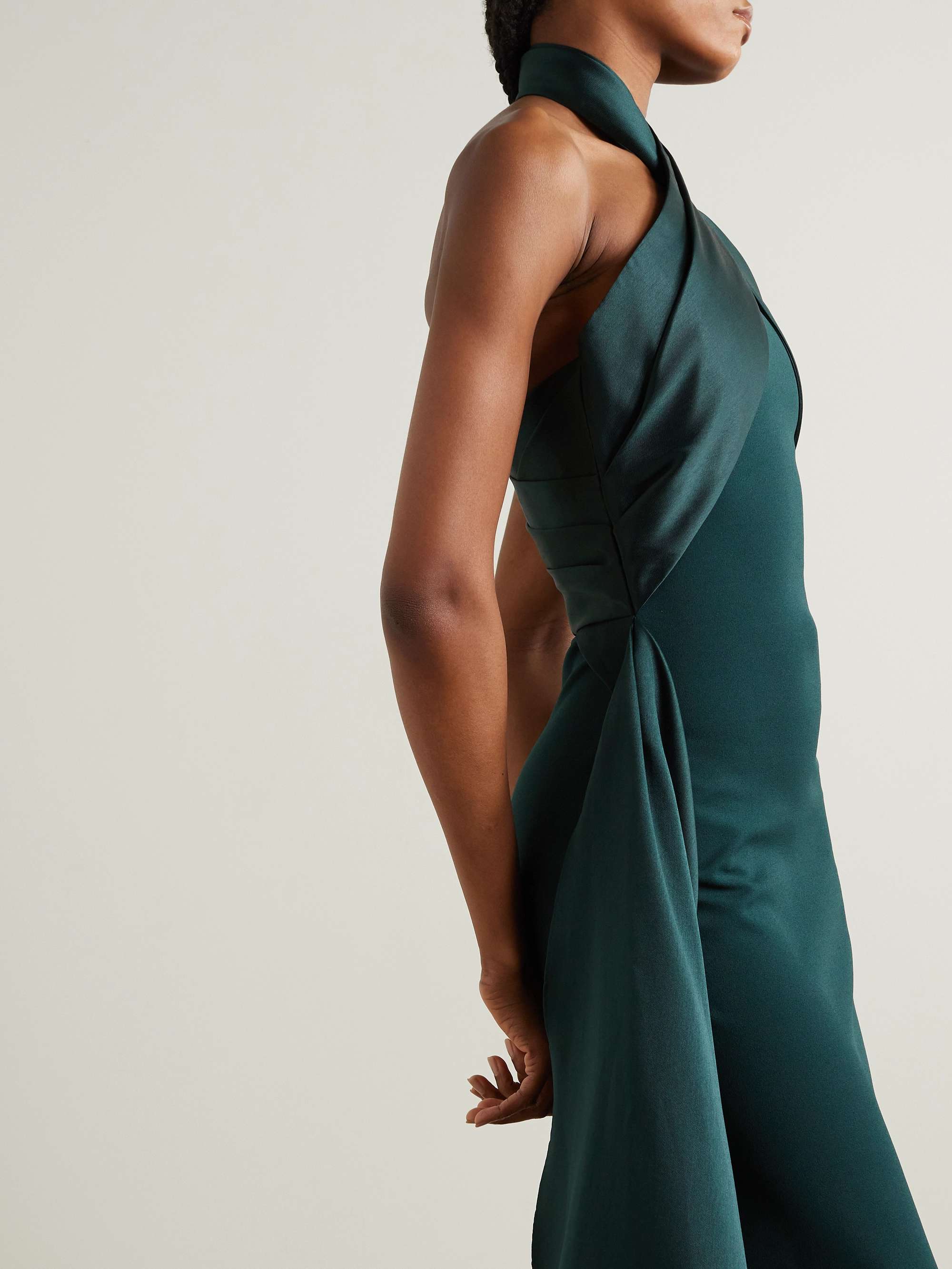 SOLACE LONDON Rumi satin-twill and crepe halterneck gown | NET-A-PORTER