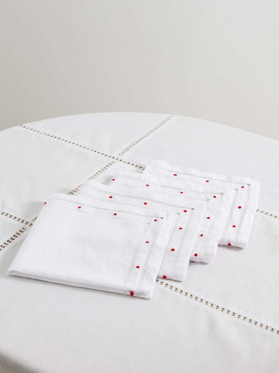 GOHAR WORLD Set of four embroidered linen and cotton-blend napkins ...