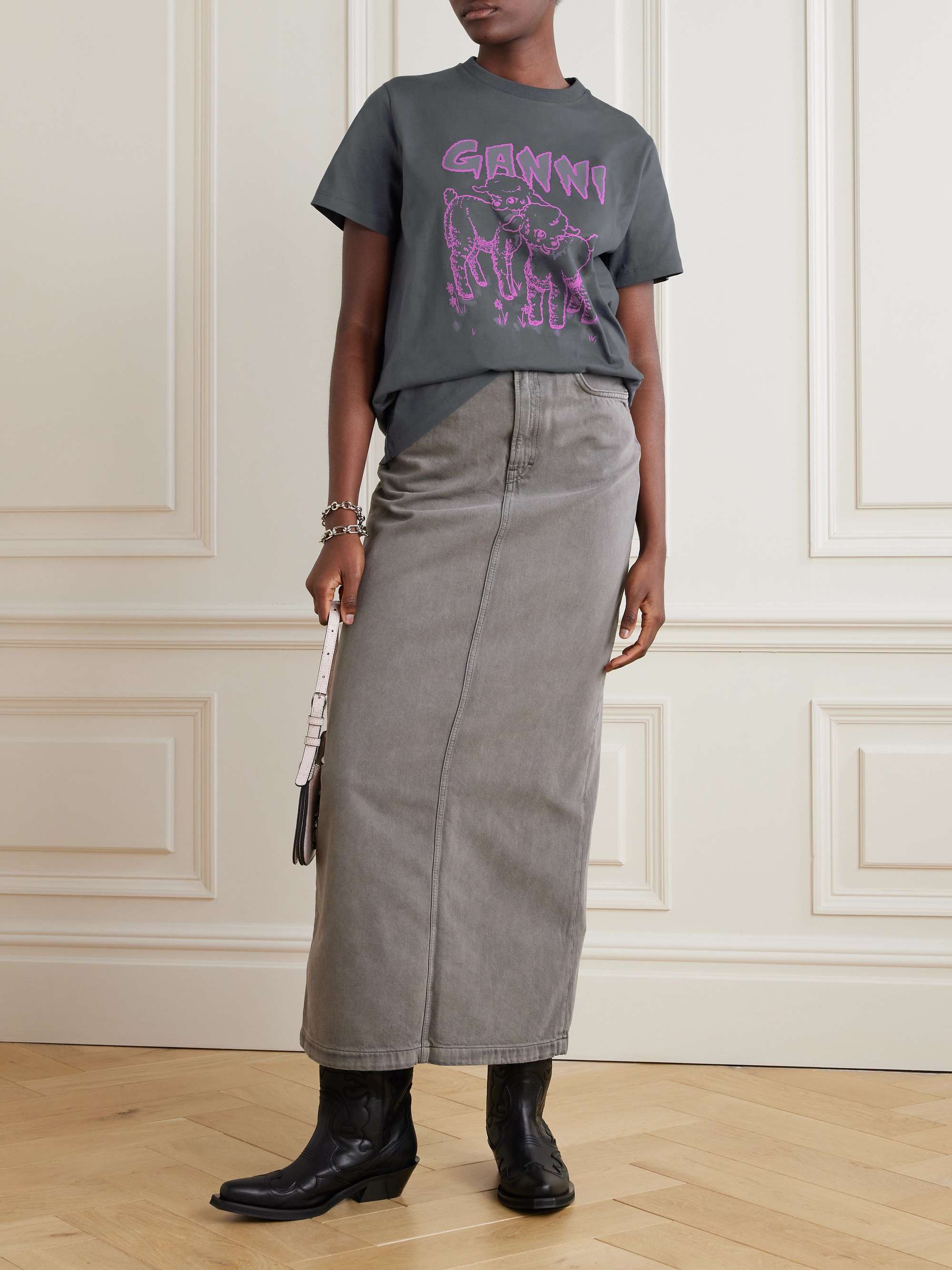 GANNI Printed organic cotton-jersey t-shirt | NET-A-PORTER