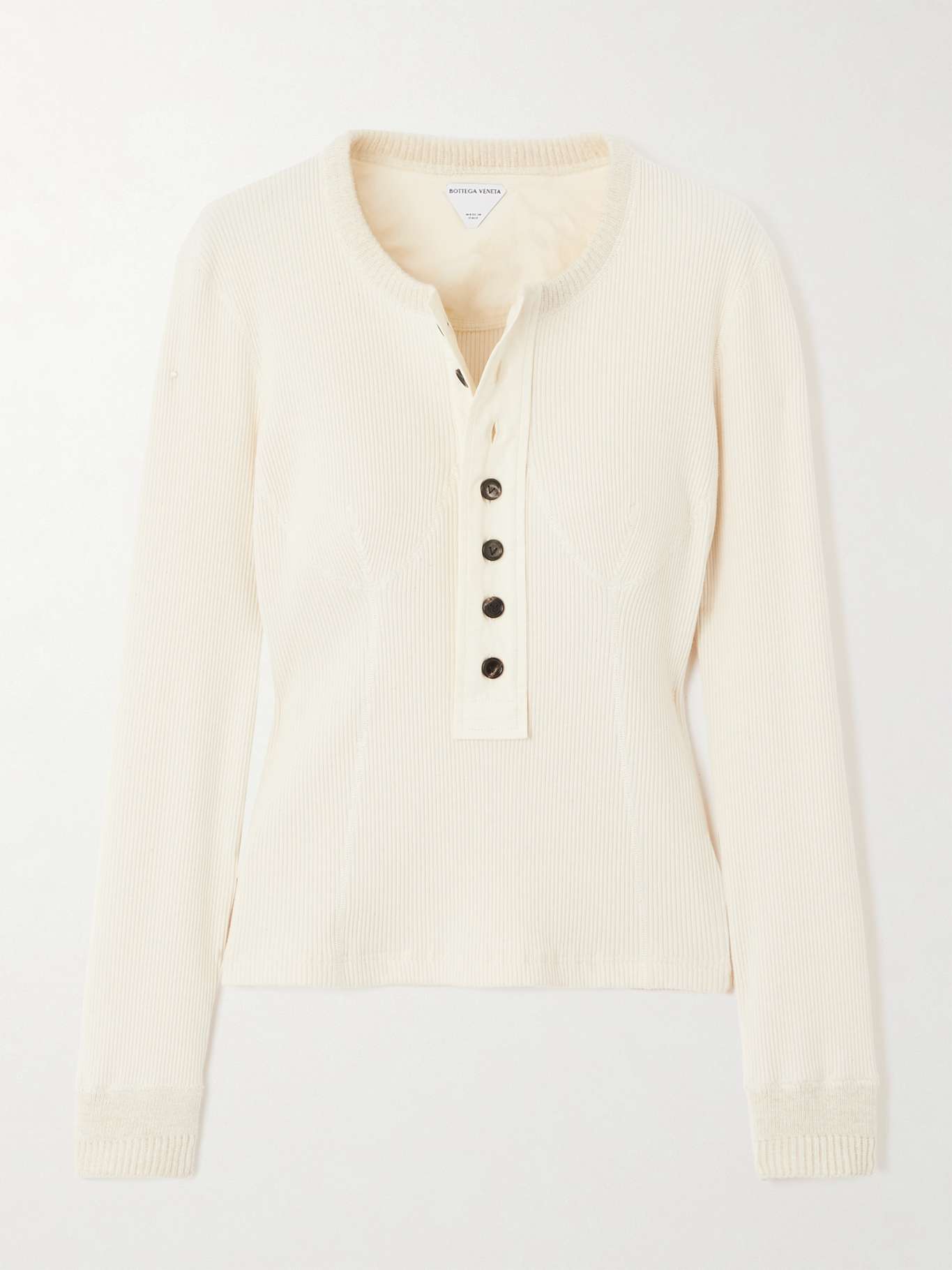 BOTTEGA VENETA Ribbed stretch-cotton Henley top | NET-A-PORTER