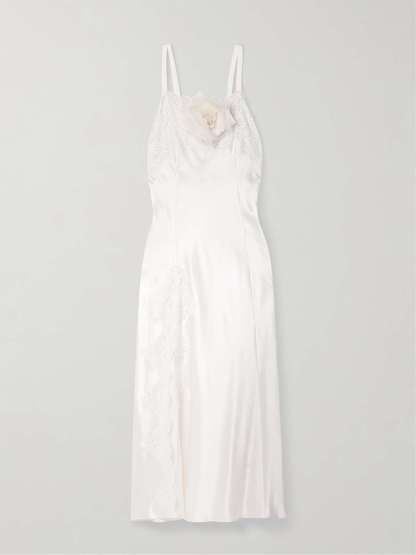 RODARTE Embellished lace-trimmed silk-satin midi dress | NET-A-PORTER