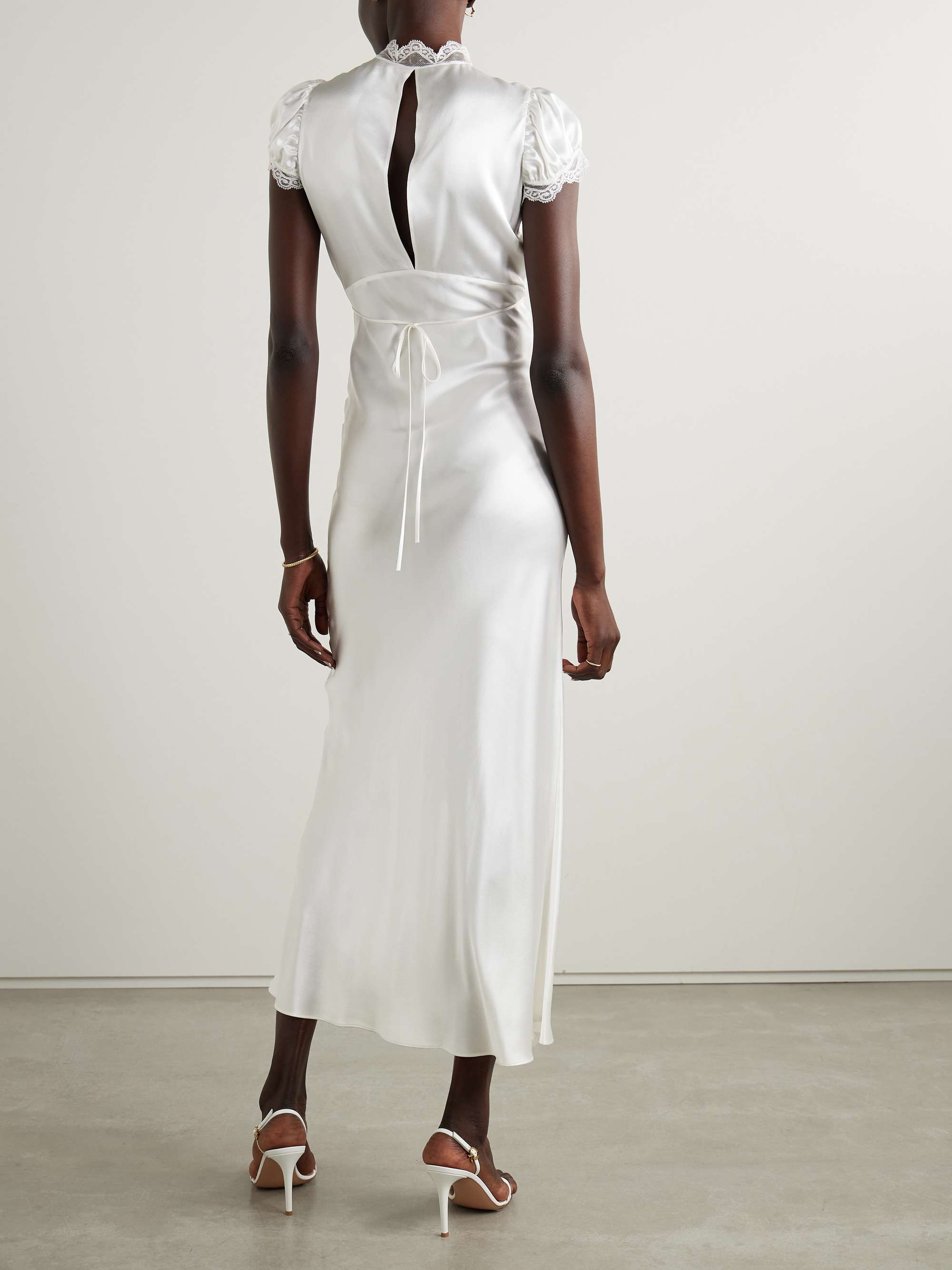 RODARTE Lace-trimmed silk-satin midi dress | NET-A-PORTER