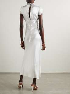 RODARTE Lace-trimmed silk-satin midi dress | NET-A-PORTER