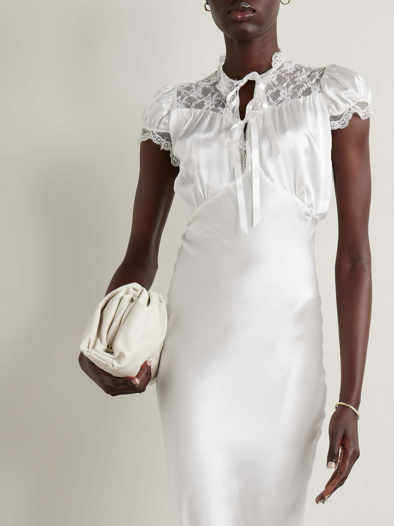 RODARTE Lace-trimmed silk-satin midi dress | NET-A-PORTER