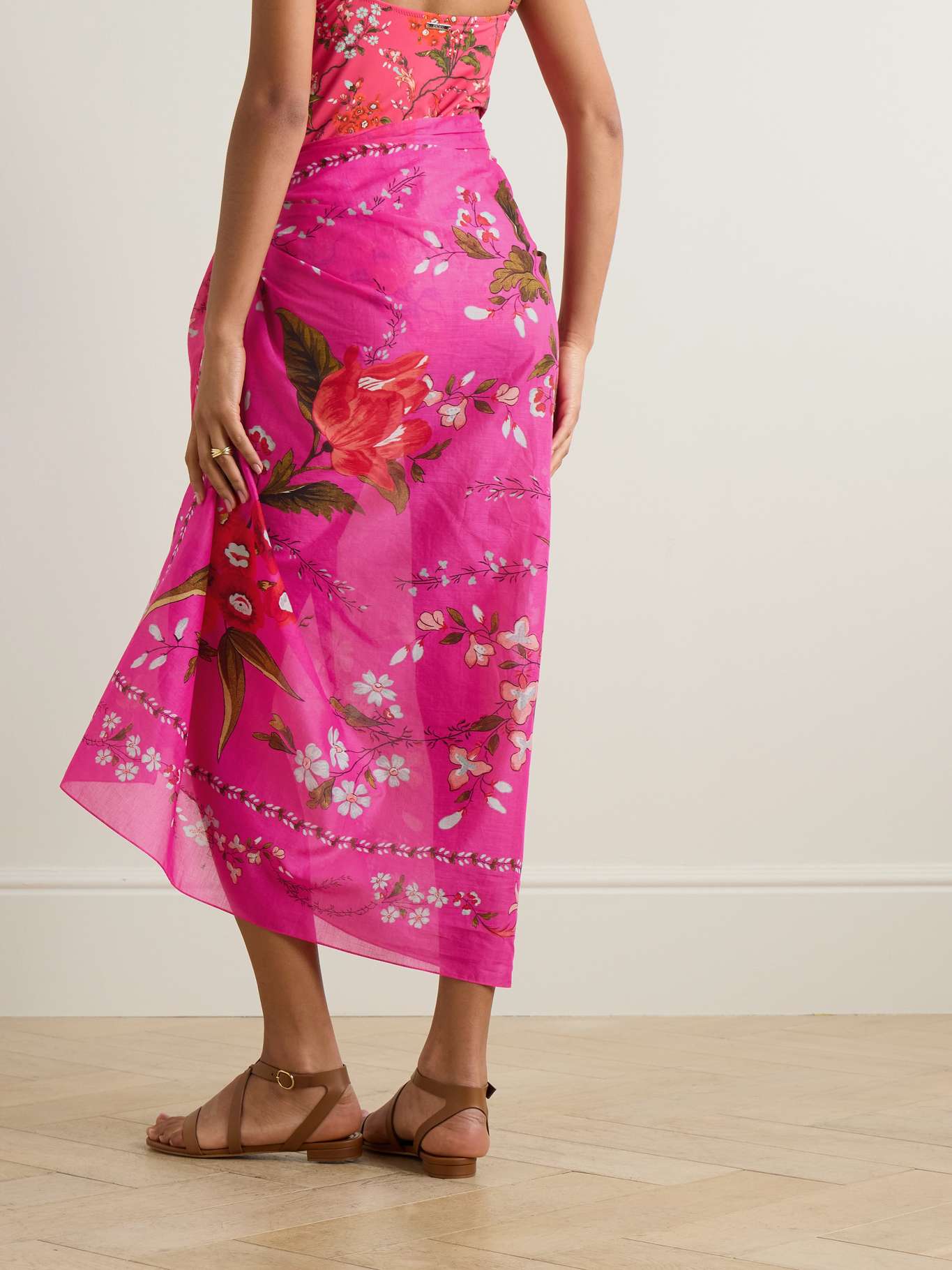 Pink Floral-print cotton-voile pareo | ERDEM | NET-A-PORTER