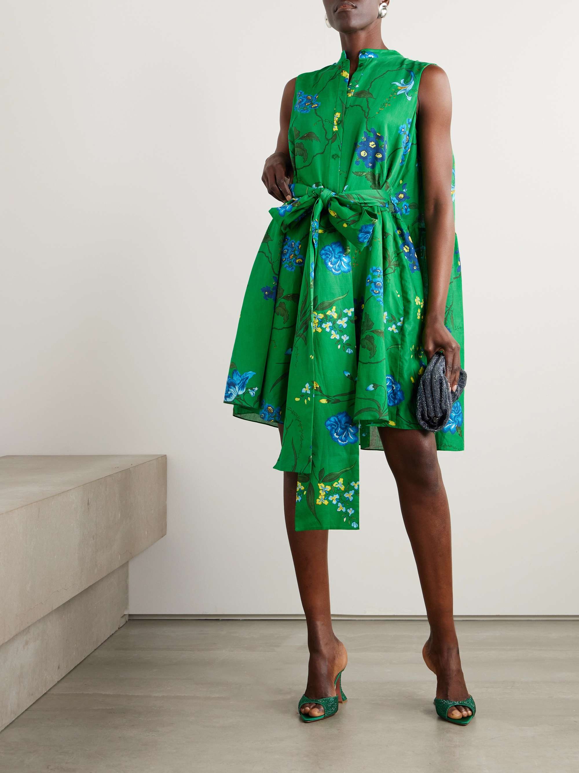 ERDEM Belted floral-print cotton and linen-blend dress | NET-A-PORTER