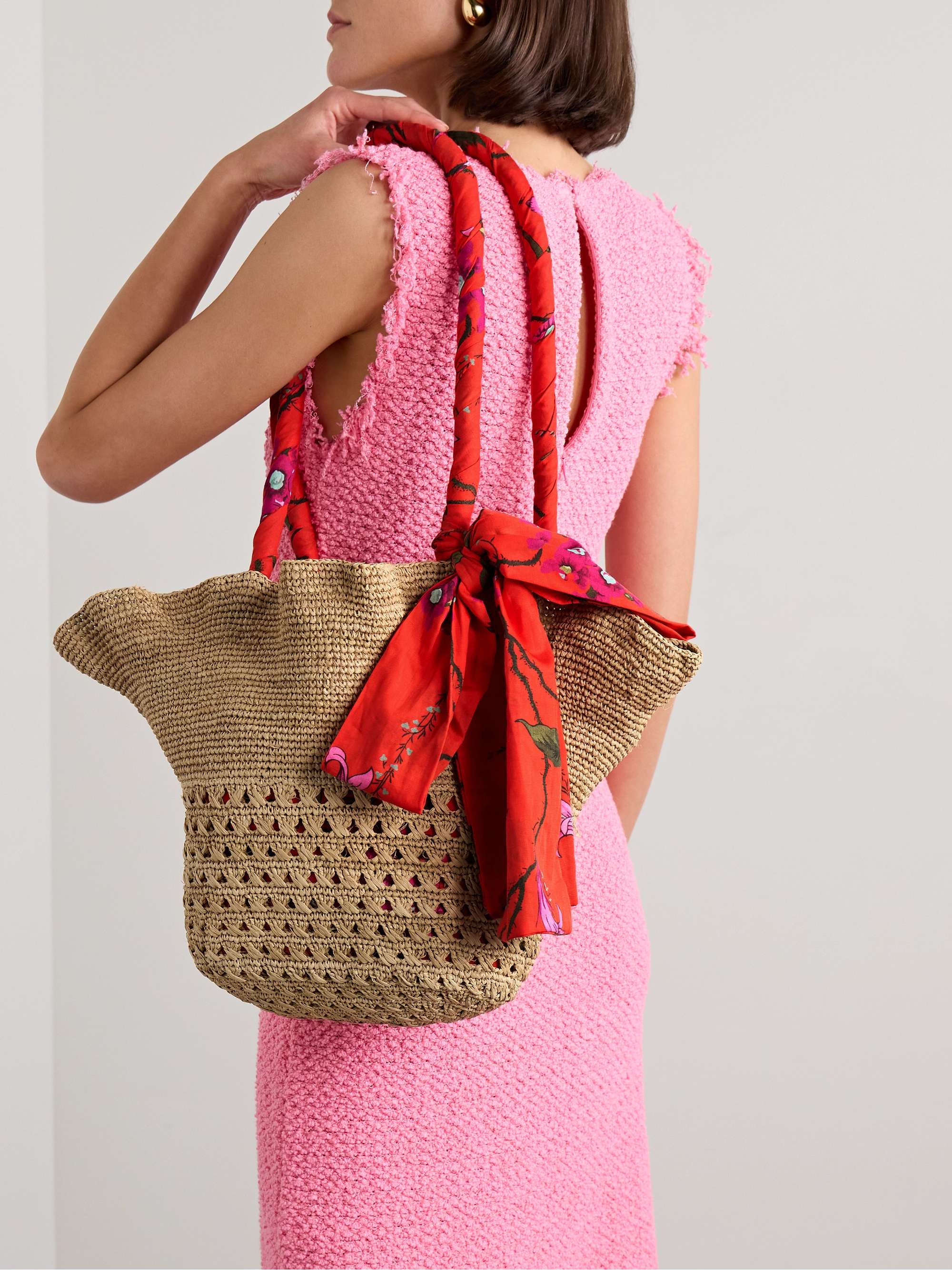 ERDEM Bow-detailed cotton and linen-blend trimmed raffia tote | NET-A ...