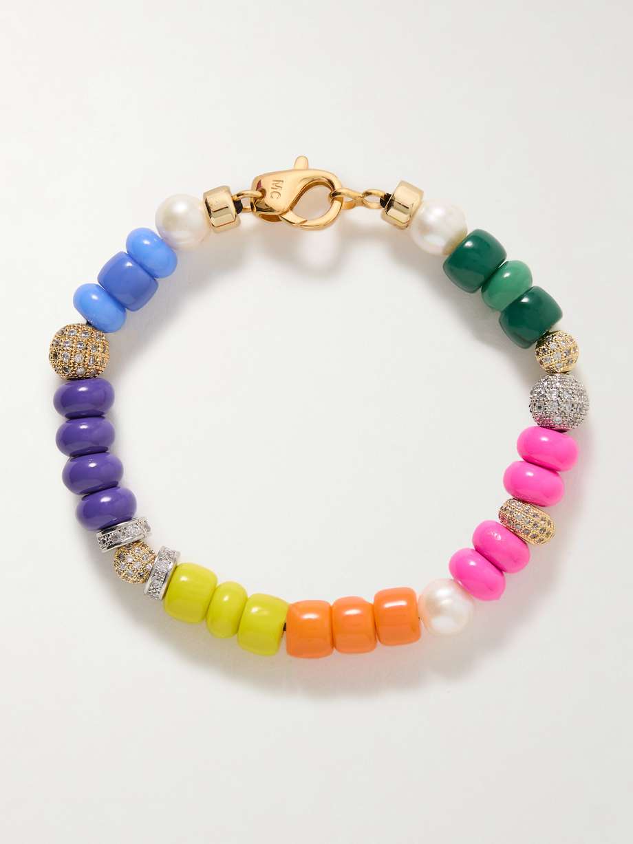 Gold Optimist gold-plated, crystal, enamel and pearl bracelet | MARTHA ...