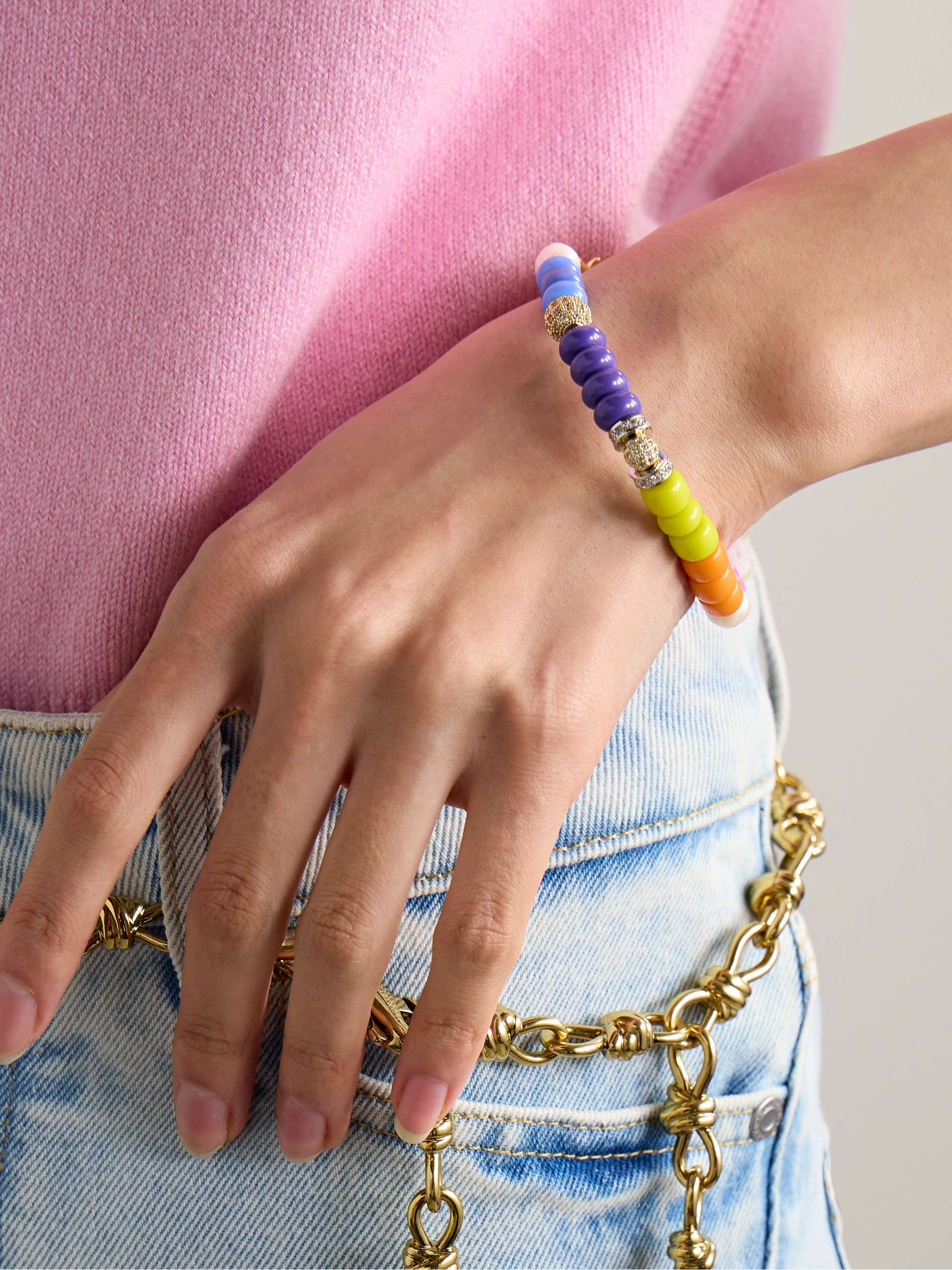 Gold Optimist gold-plated, crystal, enamel and pearl bracelet | MARTHA ...