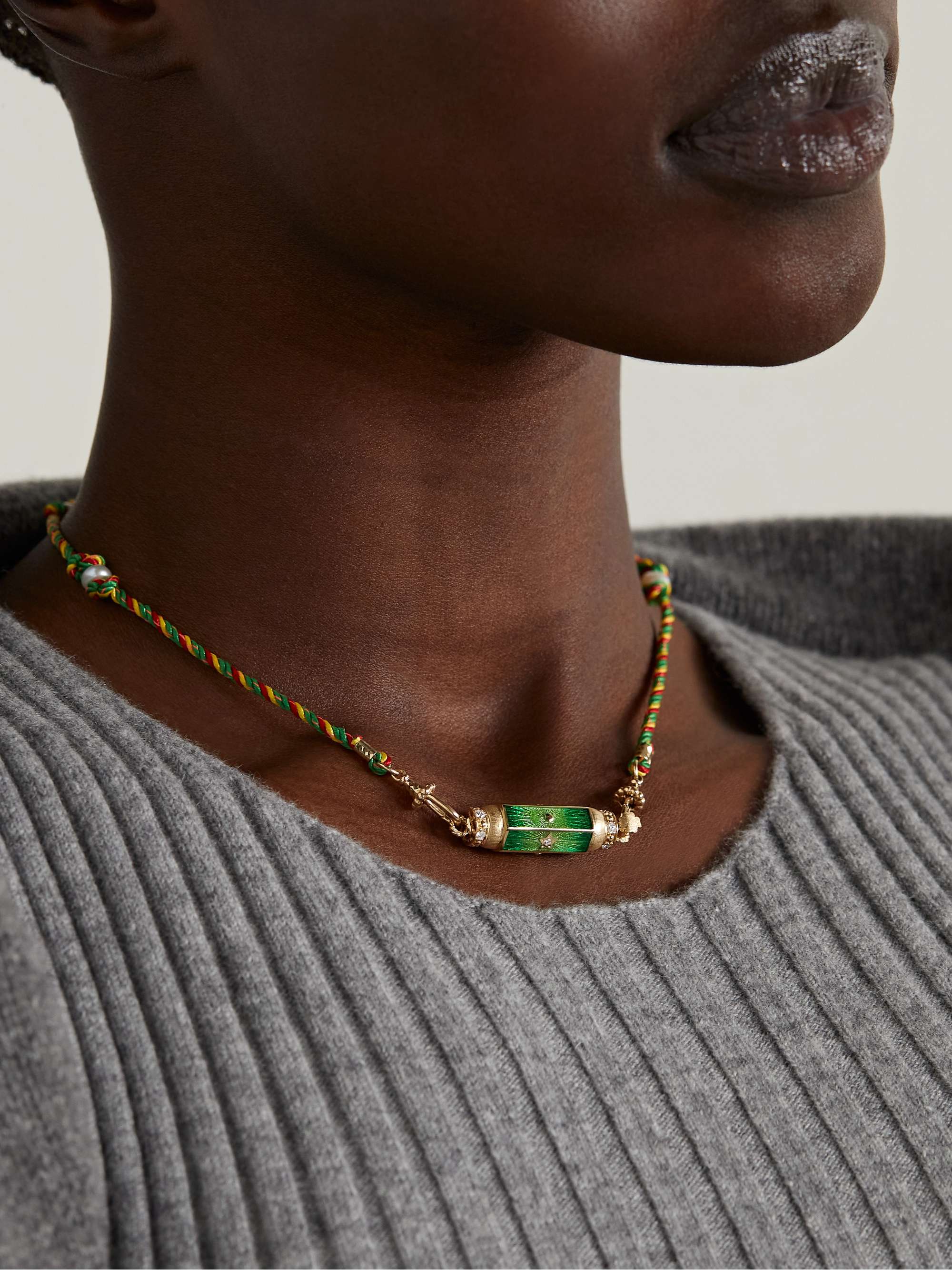 MARIE LICHTENBERG Baby Locket 14-karat gold, enamel, diamond and pearl ...