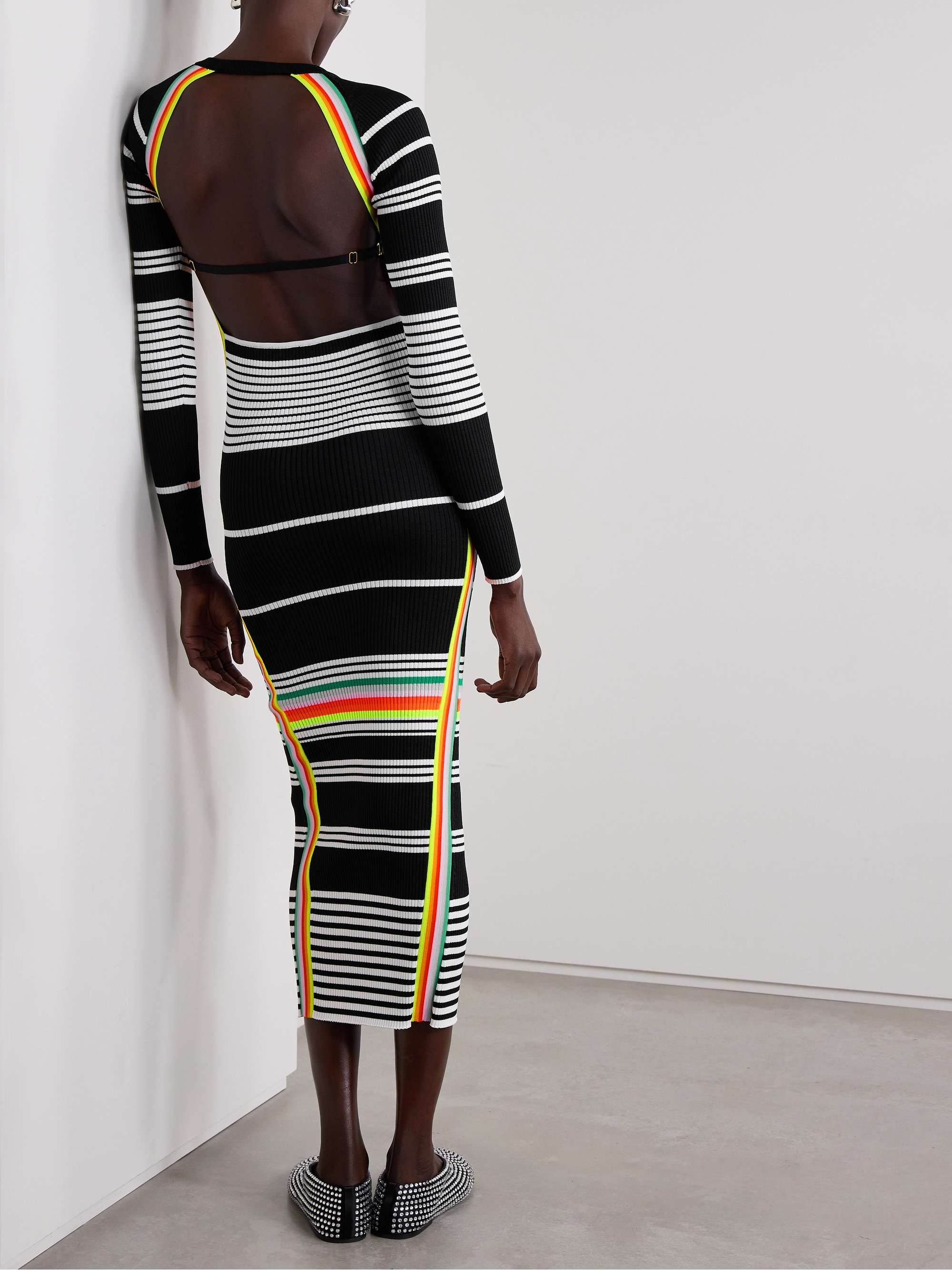 CHRISTOPHER JOHN ROGERS Open-back striped ribbed-knit midi dress | NET ...