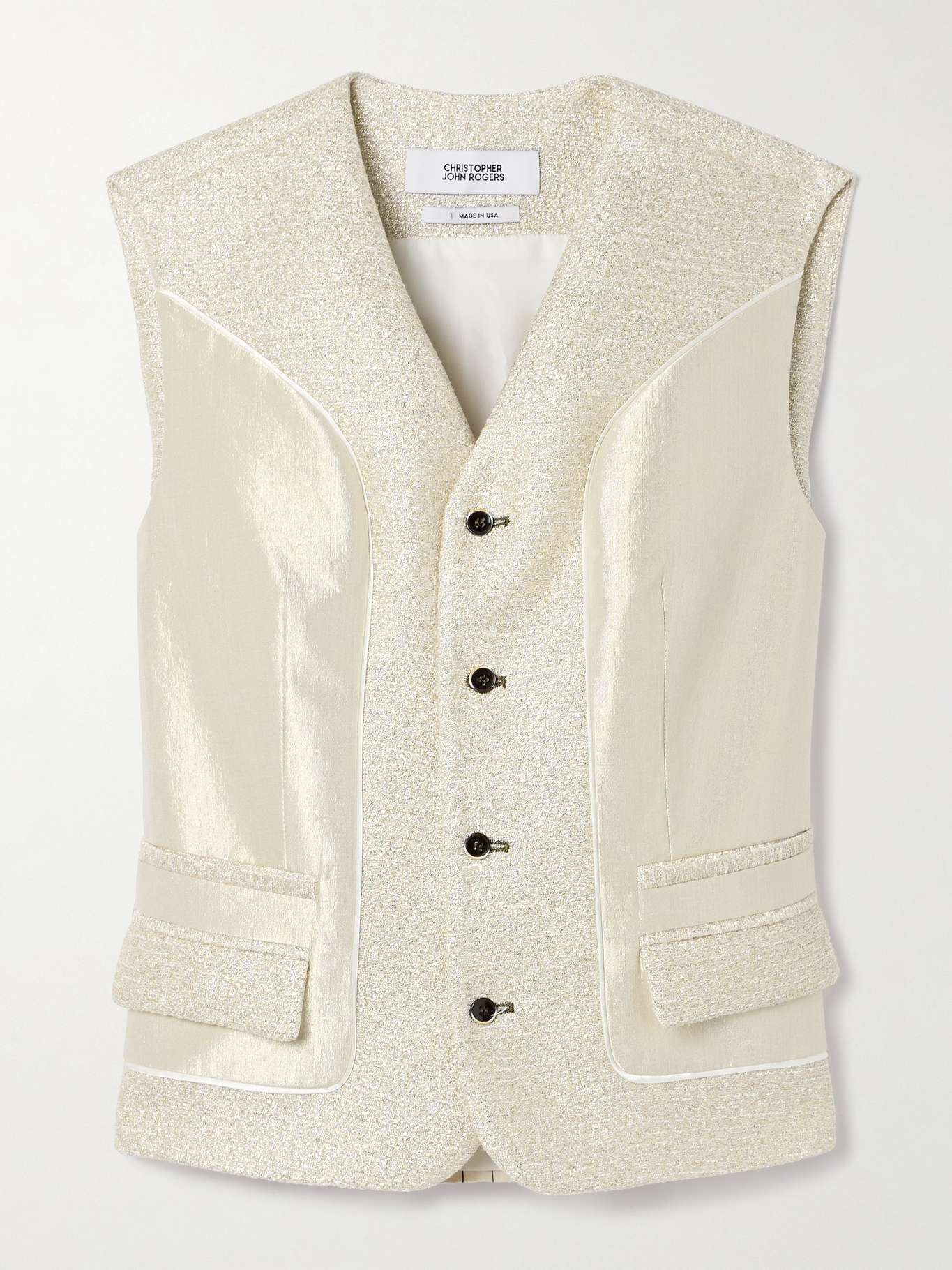 CHRISTOPHER JOHN ROGERS Belted paneled metallic tweed, lamé and striped ...
