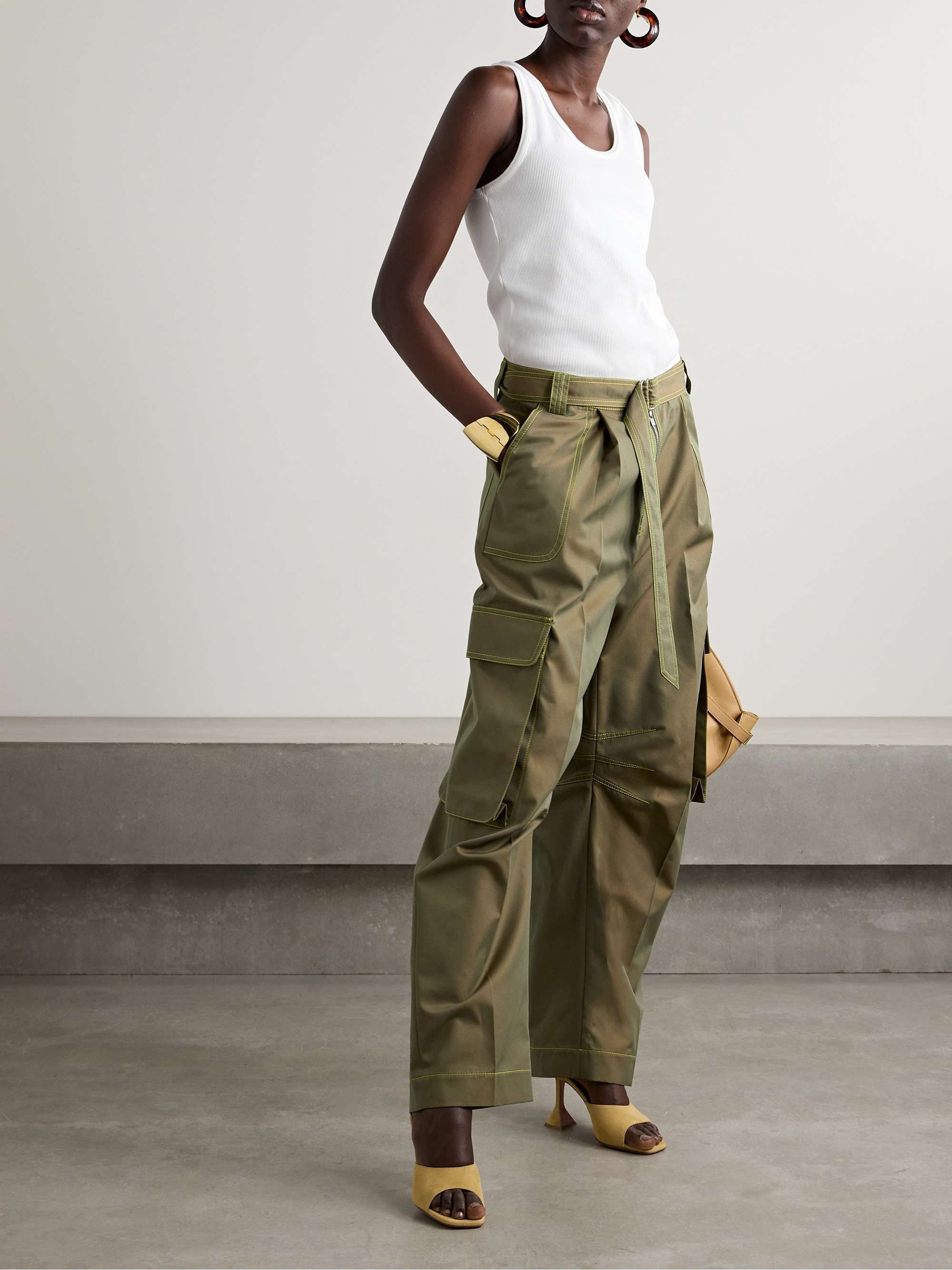CHRISTOPHER JOHN ROGERS Belted cotton-blend twill tapered cargo pants | NET-A-PORTER