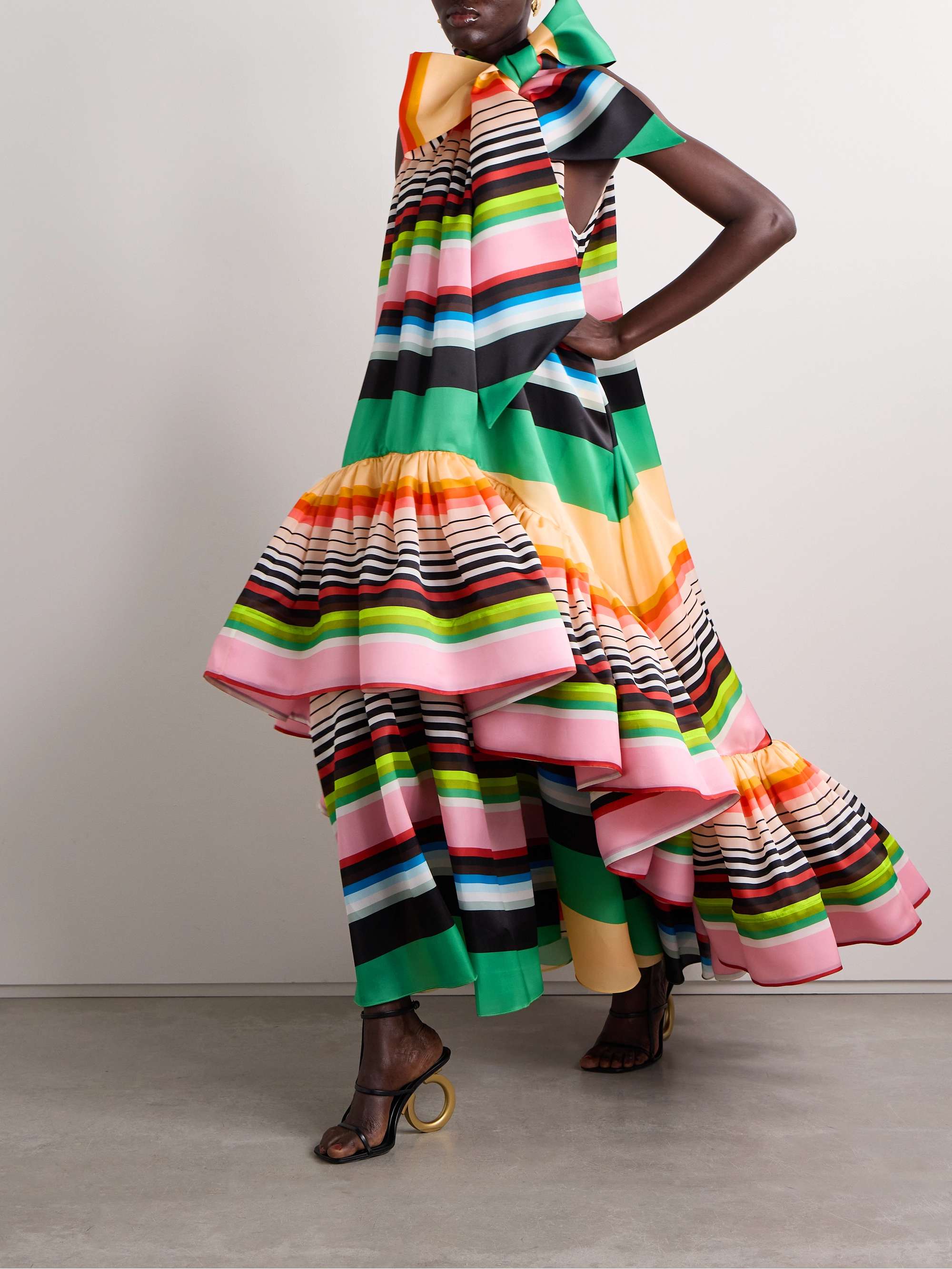 CHRISTOPHER JOHN ROGERS Casette tiered ruffled striped silk-organza ...