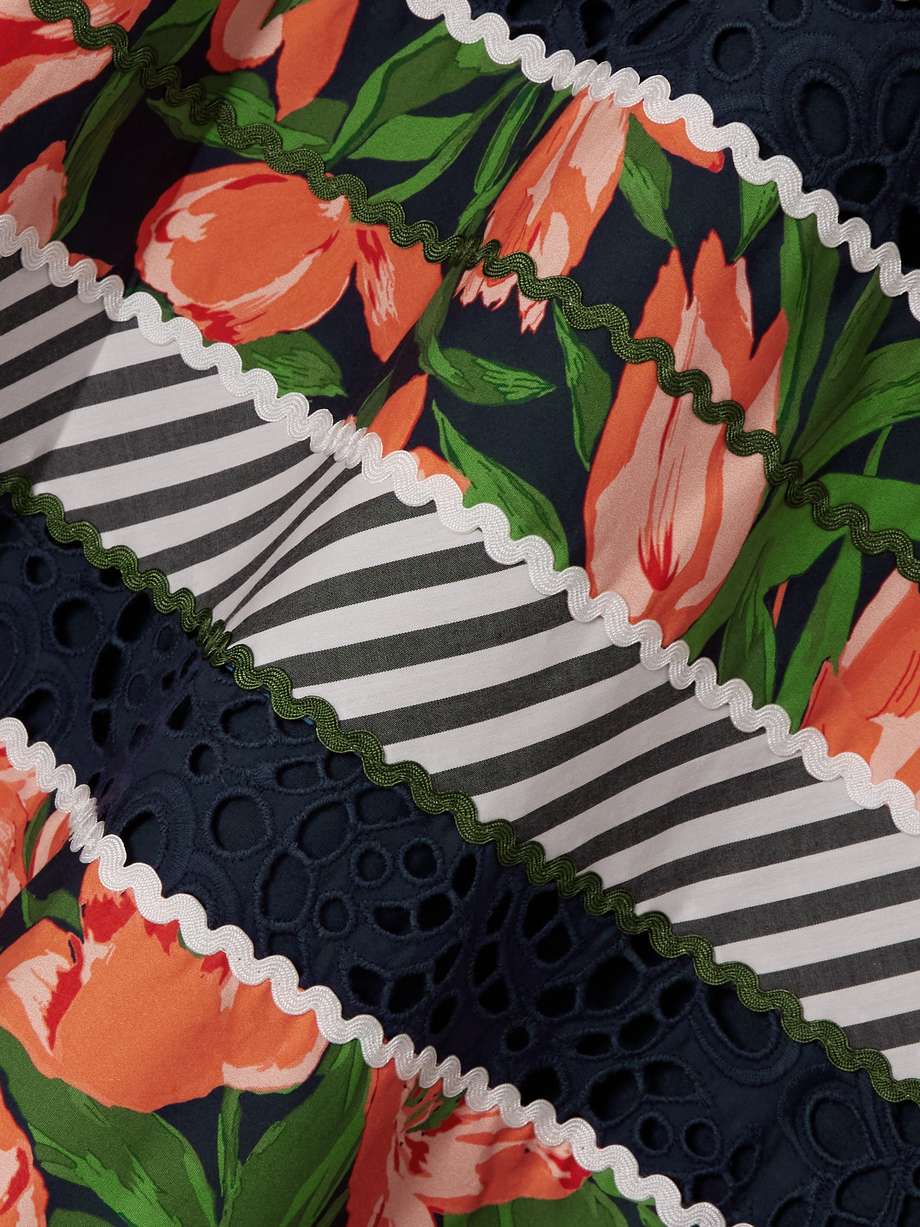 CAROLINA HERRERA Ric rac-trimmed printed cotton-blend poplin and ...