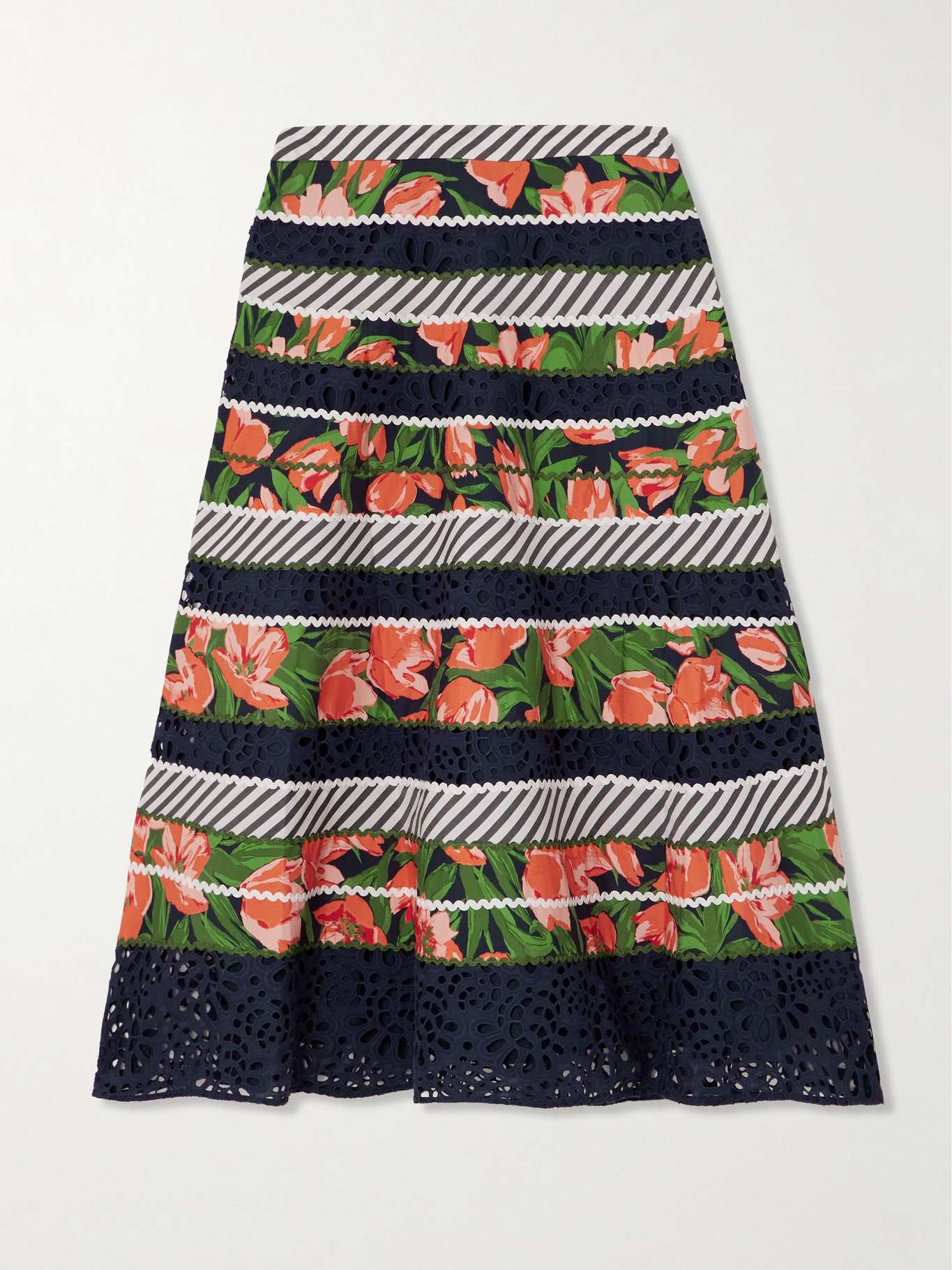 CAROLINA HERRERA Ric rac-trimmed printed cotton-blend poplin and ...