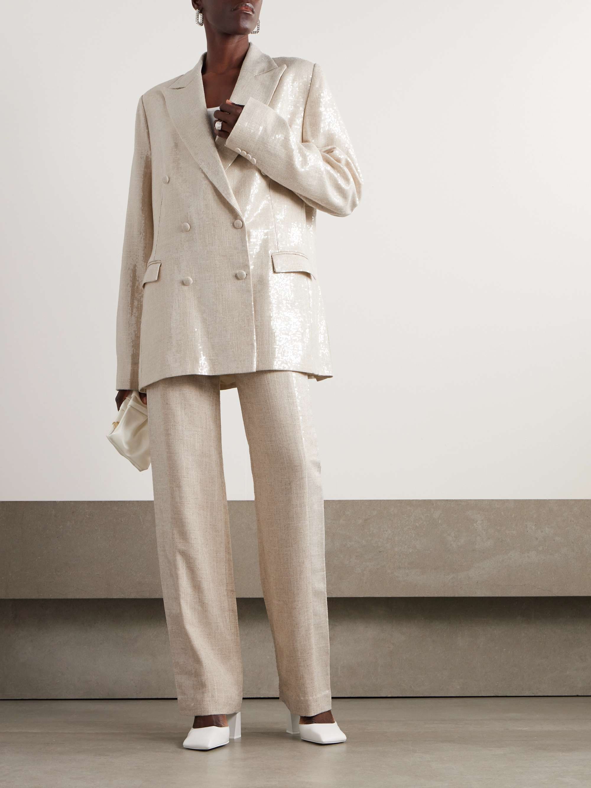 DIMA AYAD Double-breasted sequined gauze blazer | NET-A-PORTER