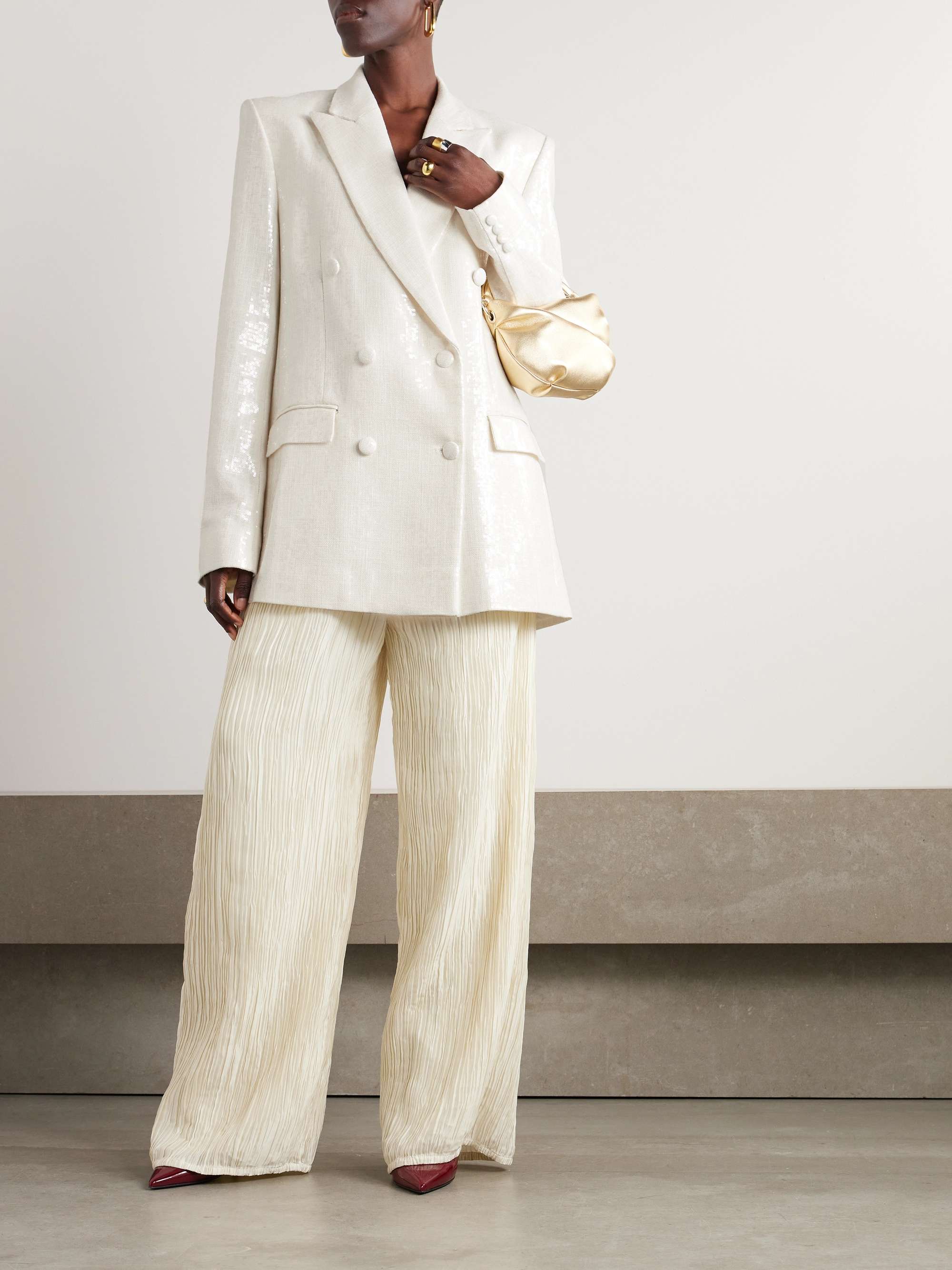 DIMA AYAD Double-breasted sequined gauze blazer | NET-A-PORTER