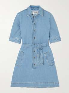 FRAME Belted denim mini dress | NET-A-PORTER