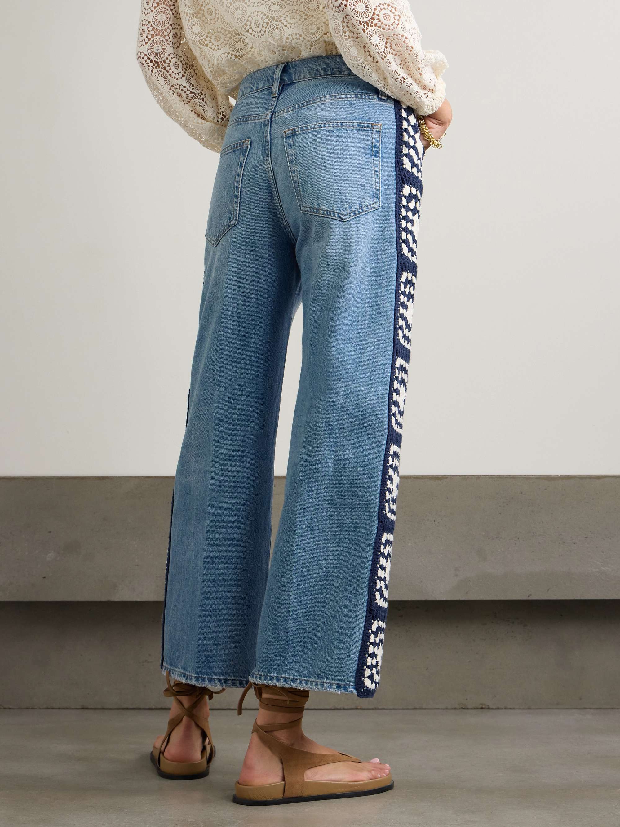 FRAME Le Jane cropped crochet-trimmed high-rise straight-leg jeans ...