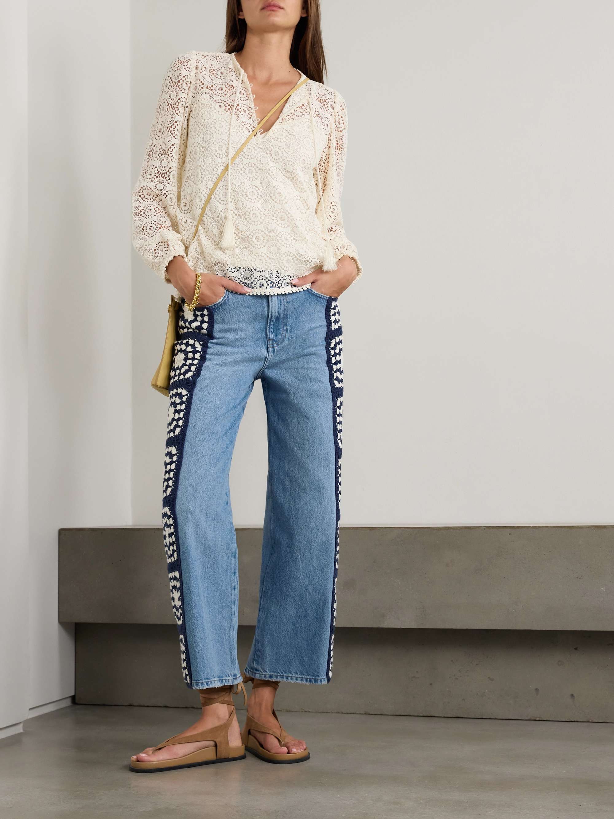 FRAME Le Jane cropped crochet-trimmed high-rise straight-leg jeans ...