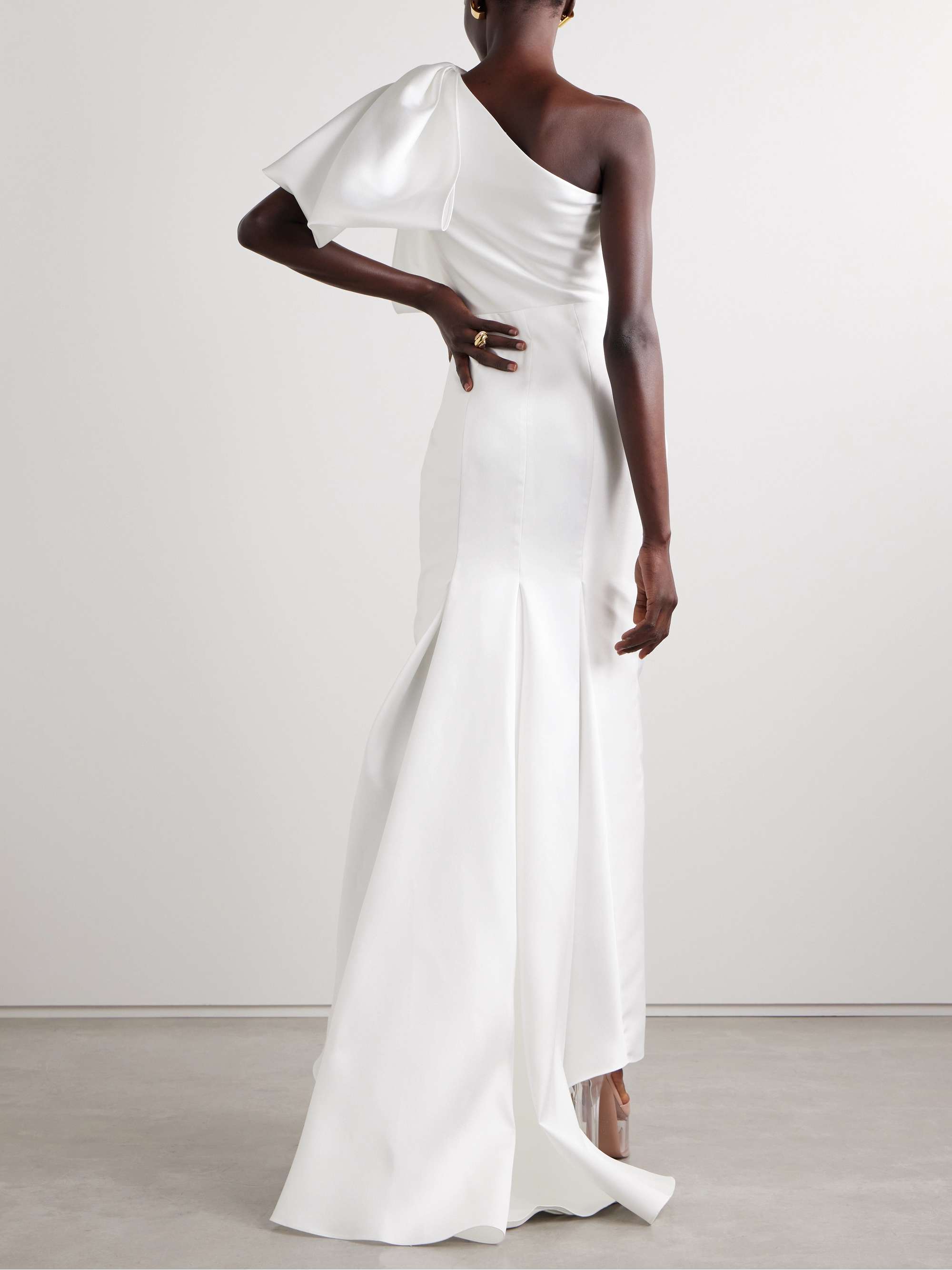 SOLACE LONDON Priya one-shoulder gathered satin-twill gown | NET-A-PORTER