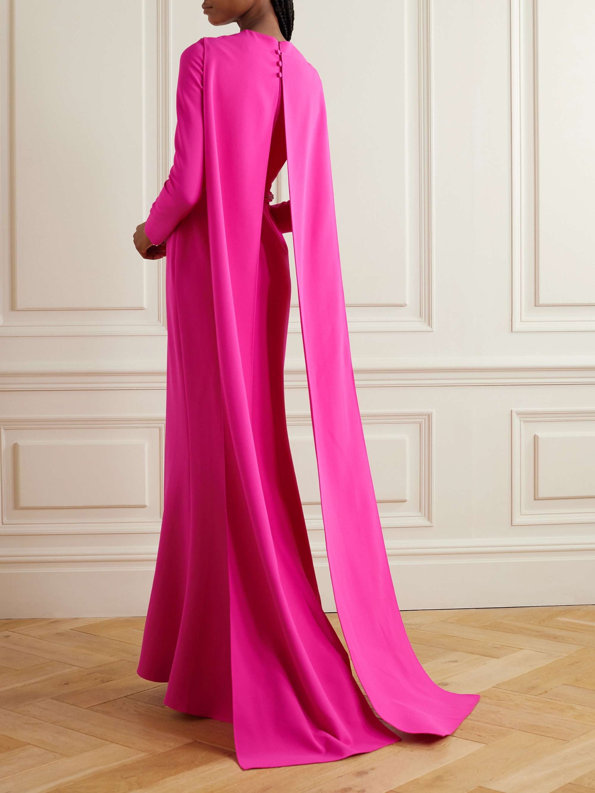 SAFIYAA Ginevra cape-effect crystal-embellished stretch-crepe gown ...
