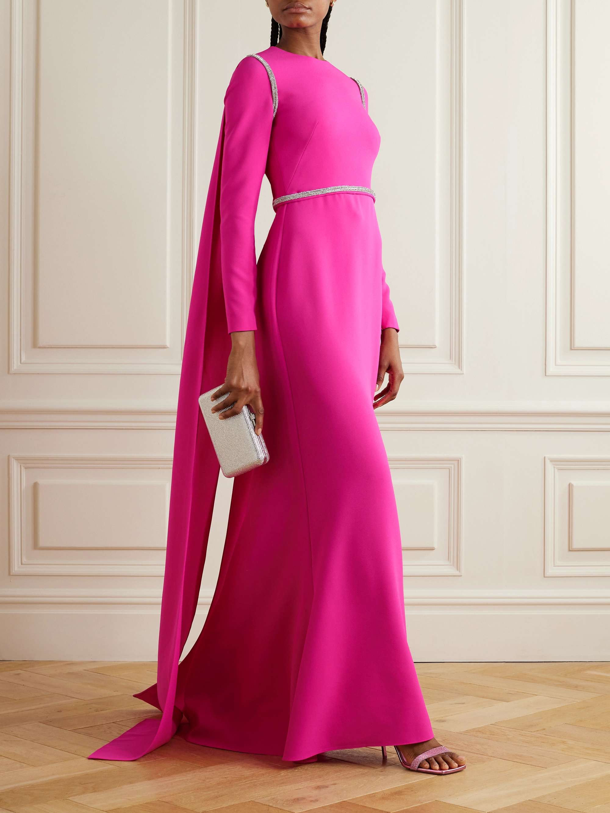 SAFIYAA Ginevra cape-effect crystal-embellished stretch-crepe gown ...