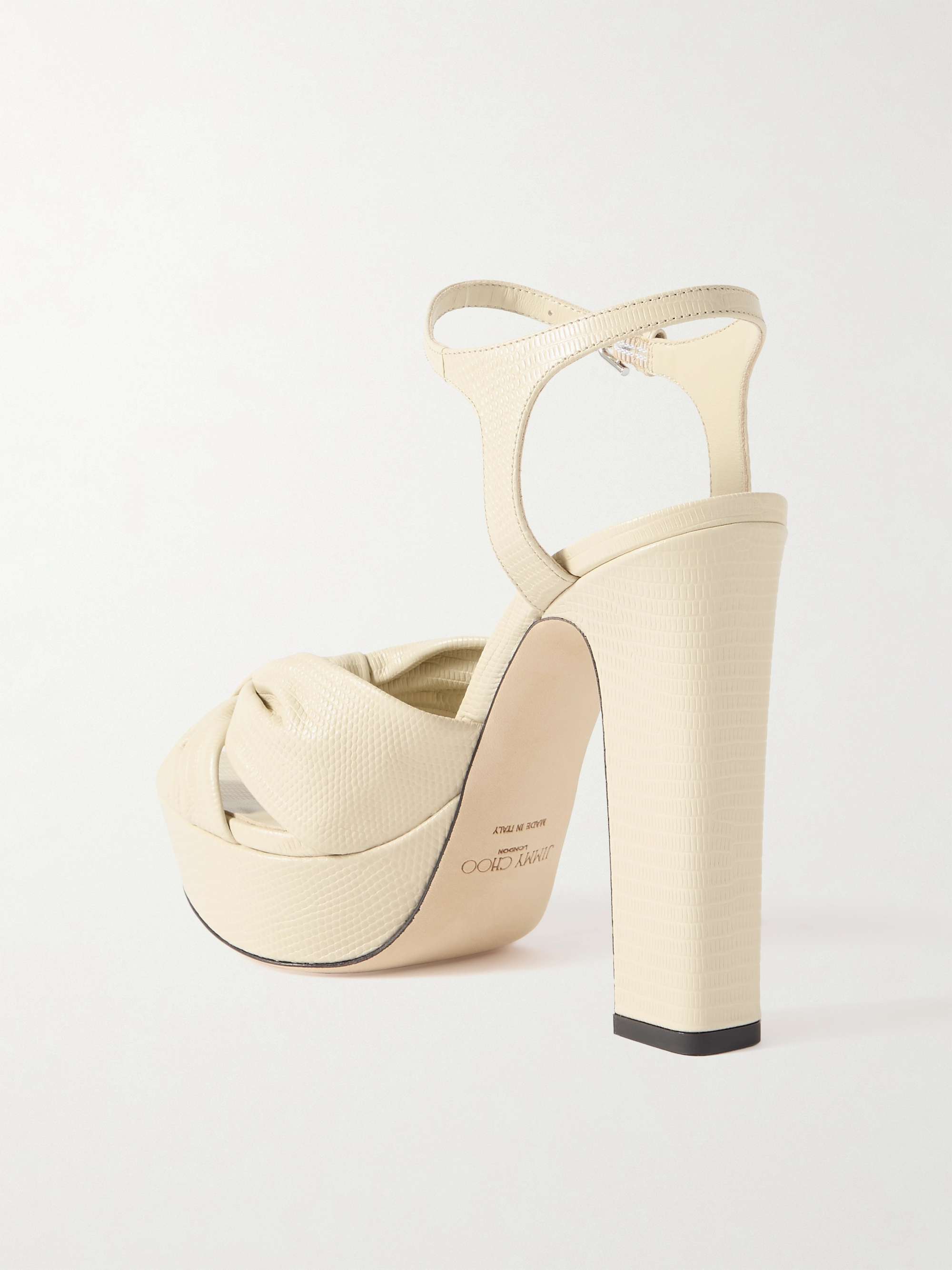 JIMMY CHOO Heloise 120 bow-embellished lizard-effect leather platform ...