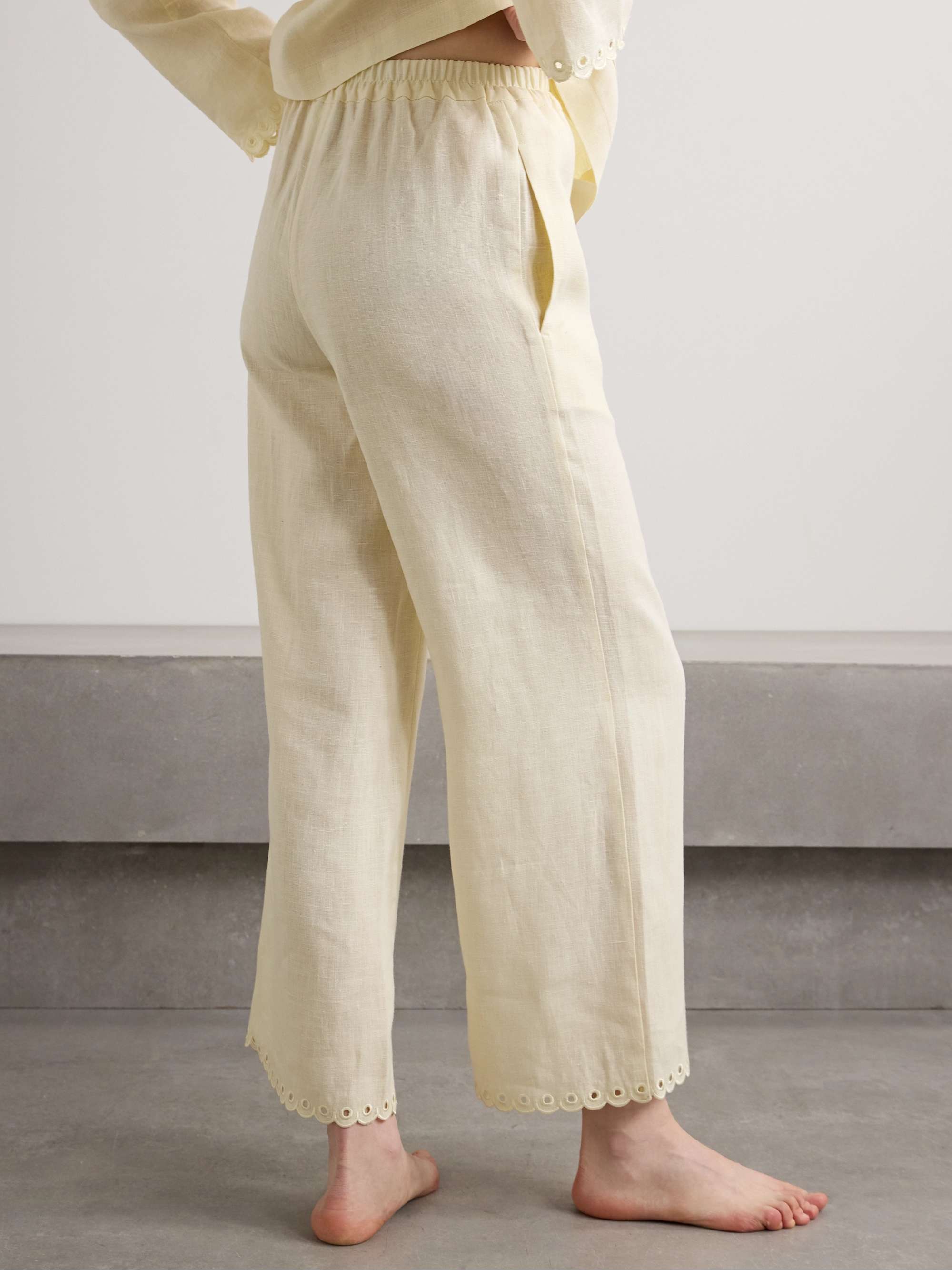 SLEEPER Sofia broderie anglaise-trimmed linen pajama pants | NET-A-PORTER