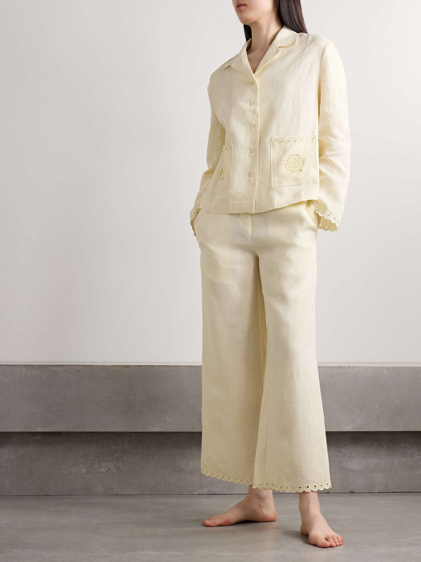 SLEEPER Sofia broderie anglaise-trimmed linen pajama pants | NET-A-PORTER