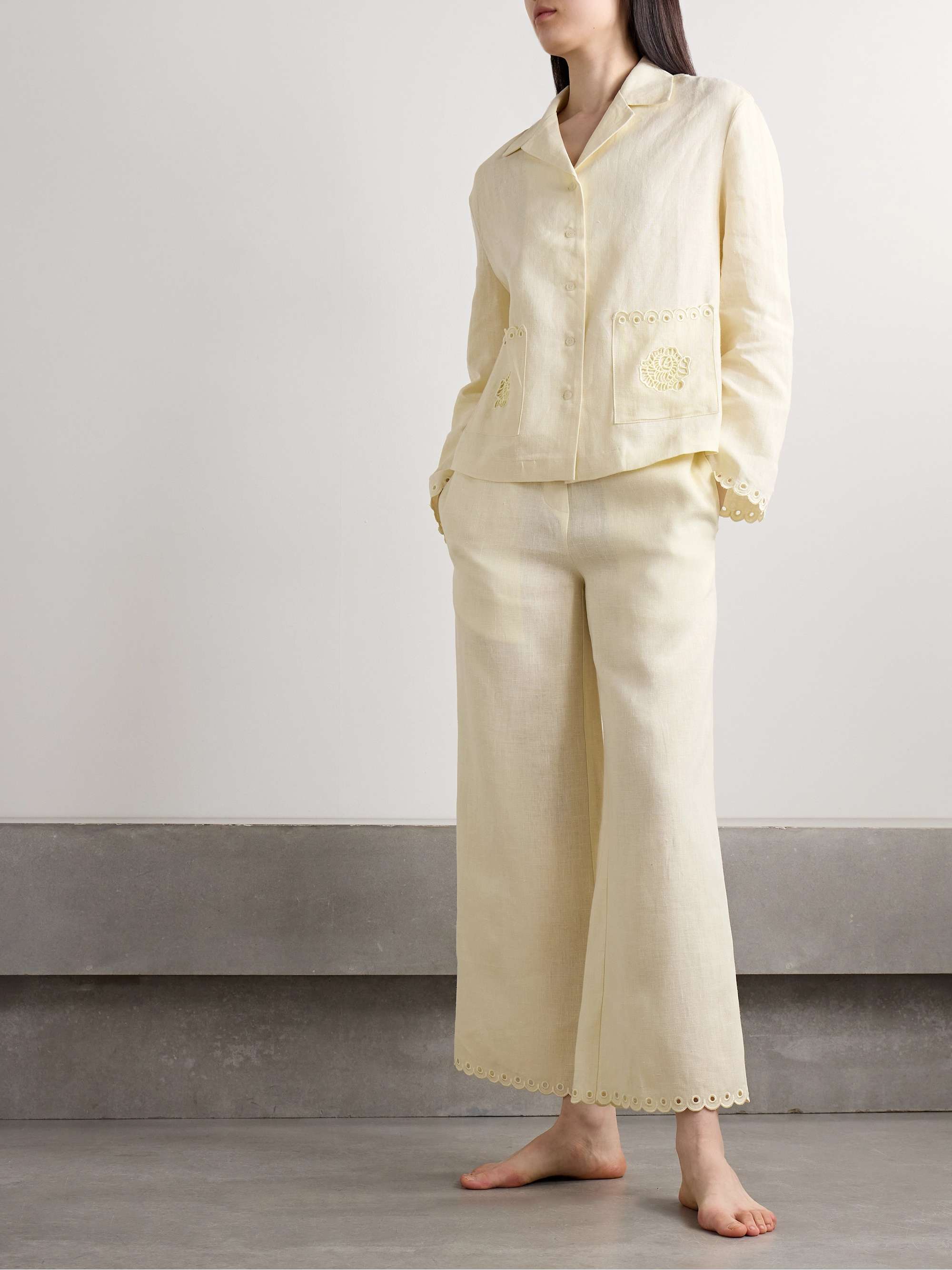 SLEEPER Sofia broderie anglaise-trimmed linen pajama pants | NET-A-PORTER