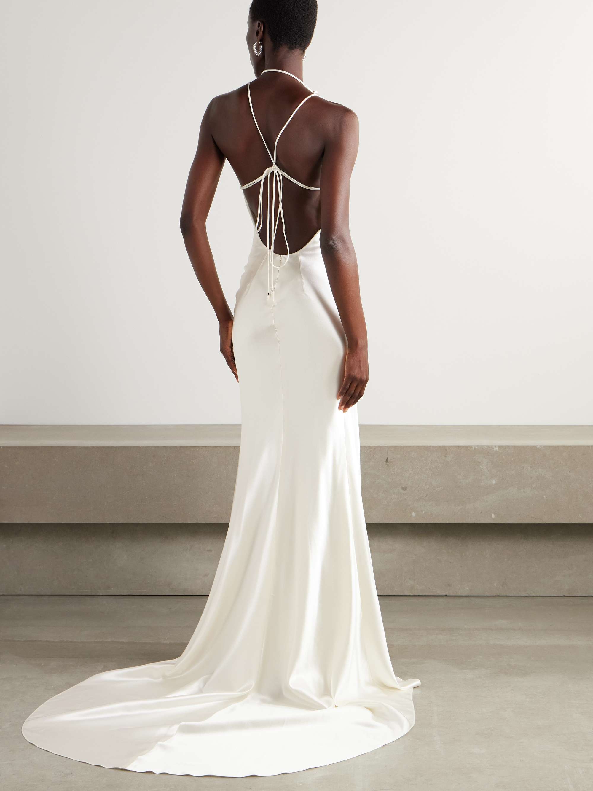 DANIELLE FRANKEL Stella open-back silk and wool-blend satin halterneck ...