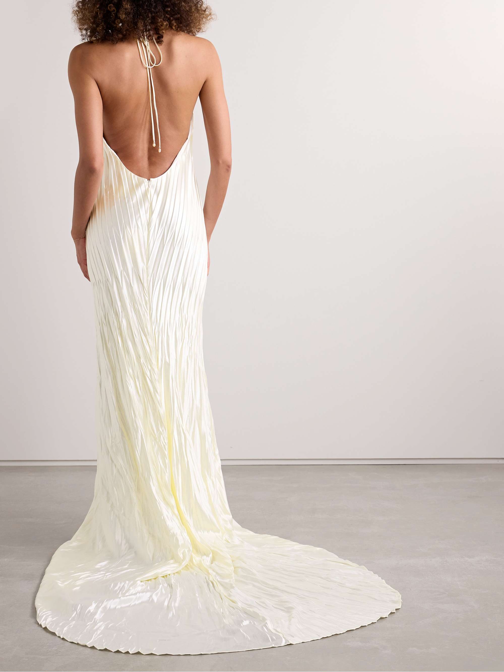 DANIELLE FRANKEL Sinclair embellished wool and silk-blend plissé-mikado halterneck gown | NET-A ...