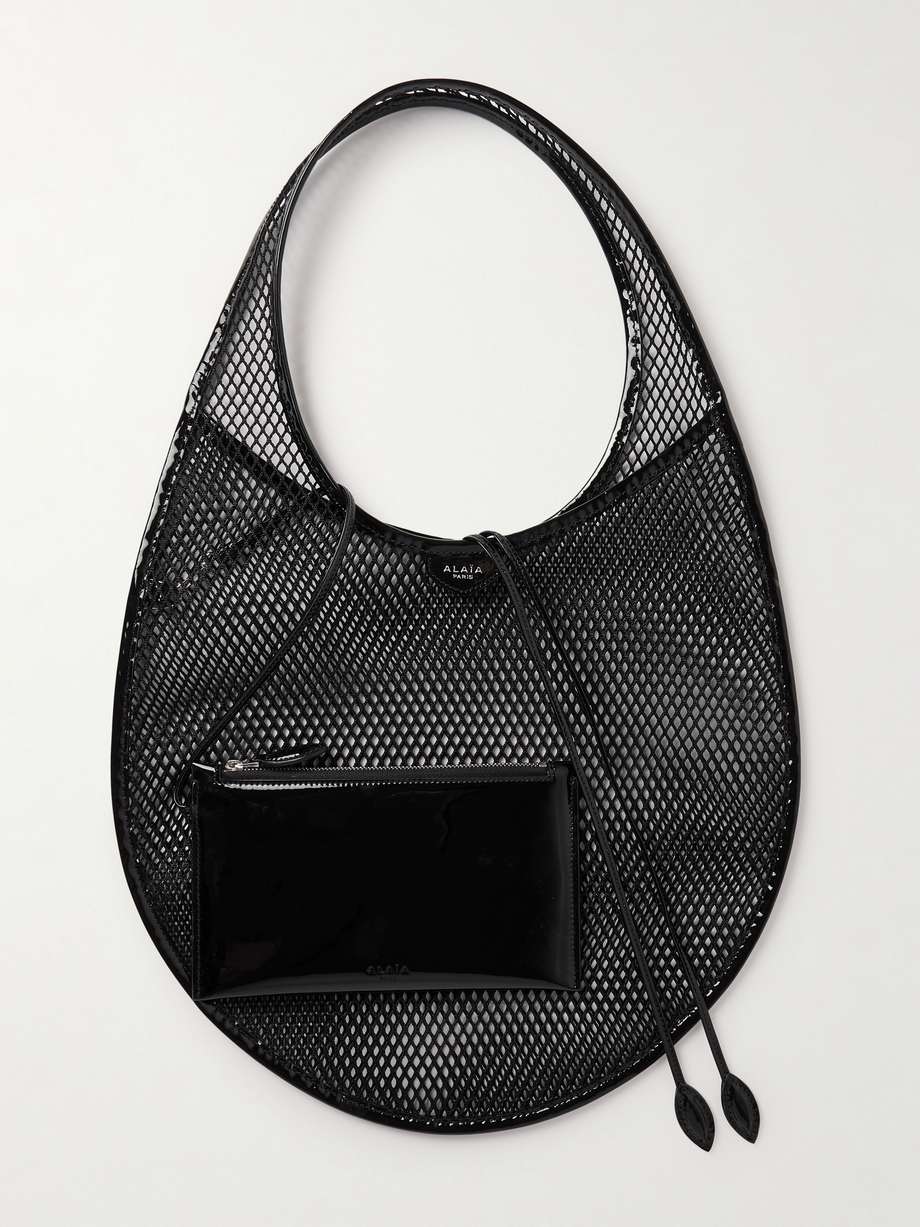 ALAÏA Patent-leather trimmed mesh shoulder bag | NET-A-PORTER