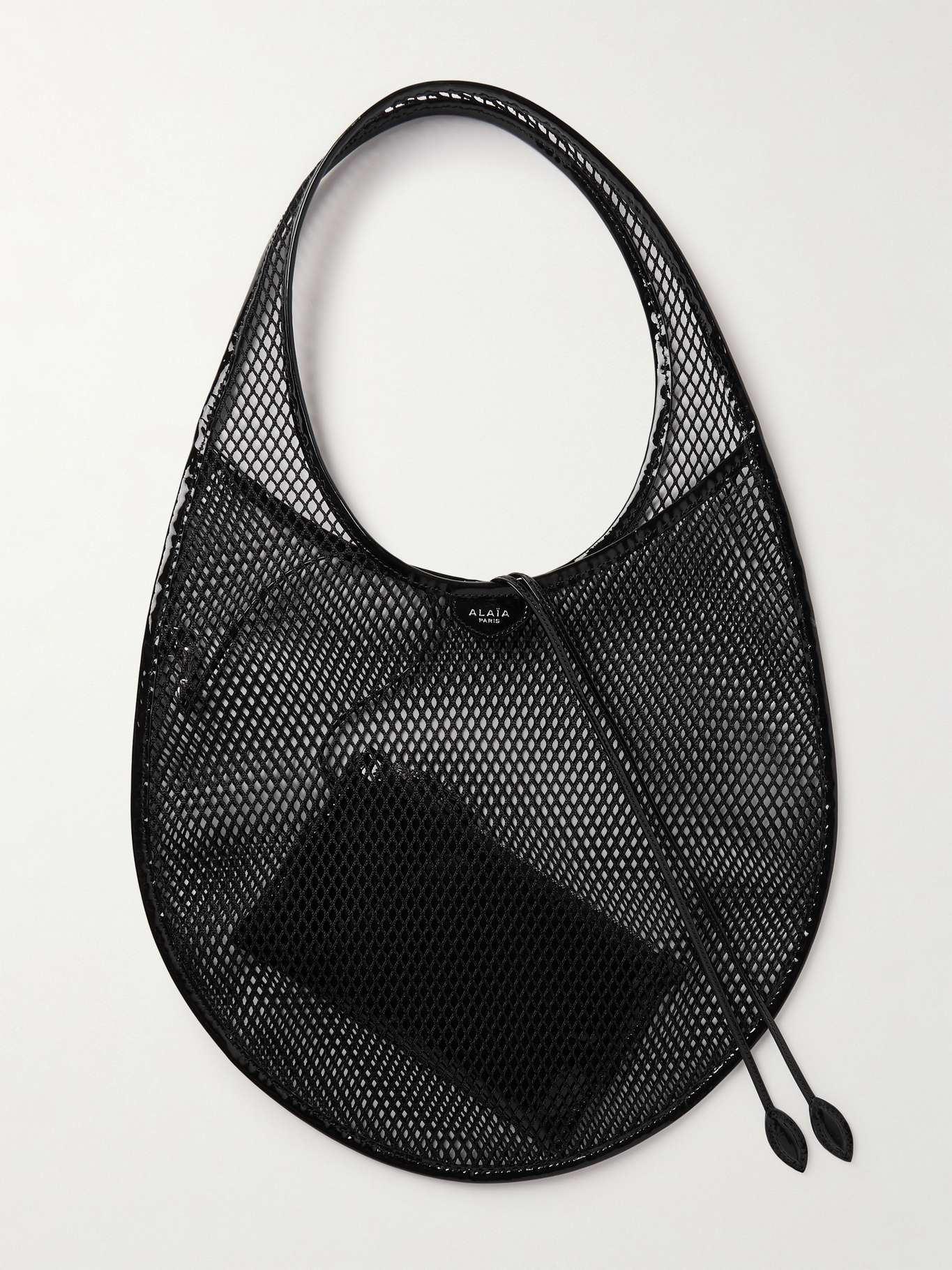 ALAÏA Patent-leather trimmed mesh shoulder bag | NET-A-PORTER