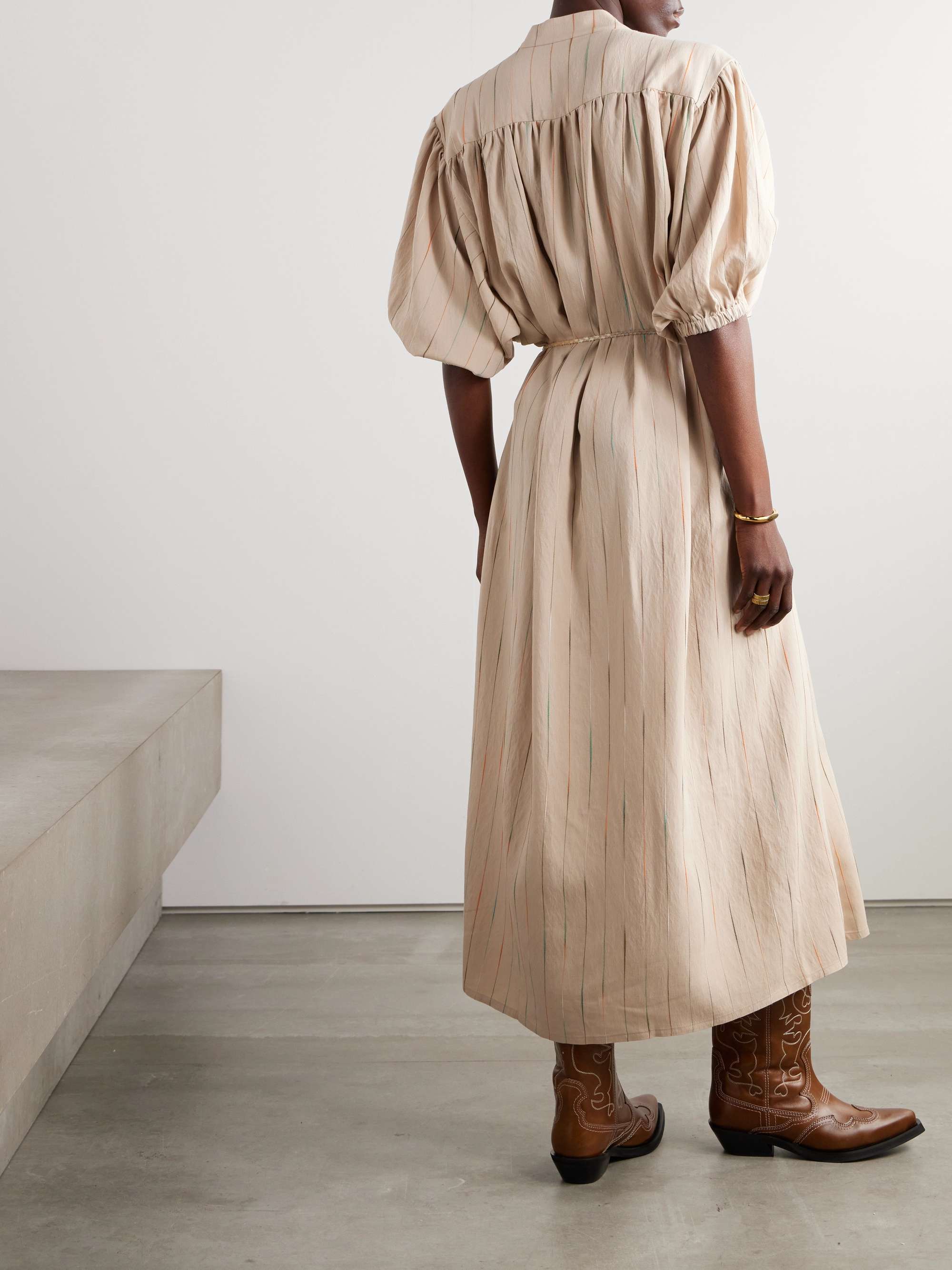 FORTELA Belted appliquéd embroidered woven midi dress | NET-A-PORTER