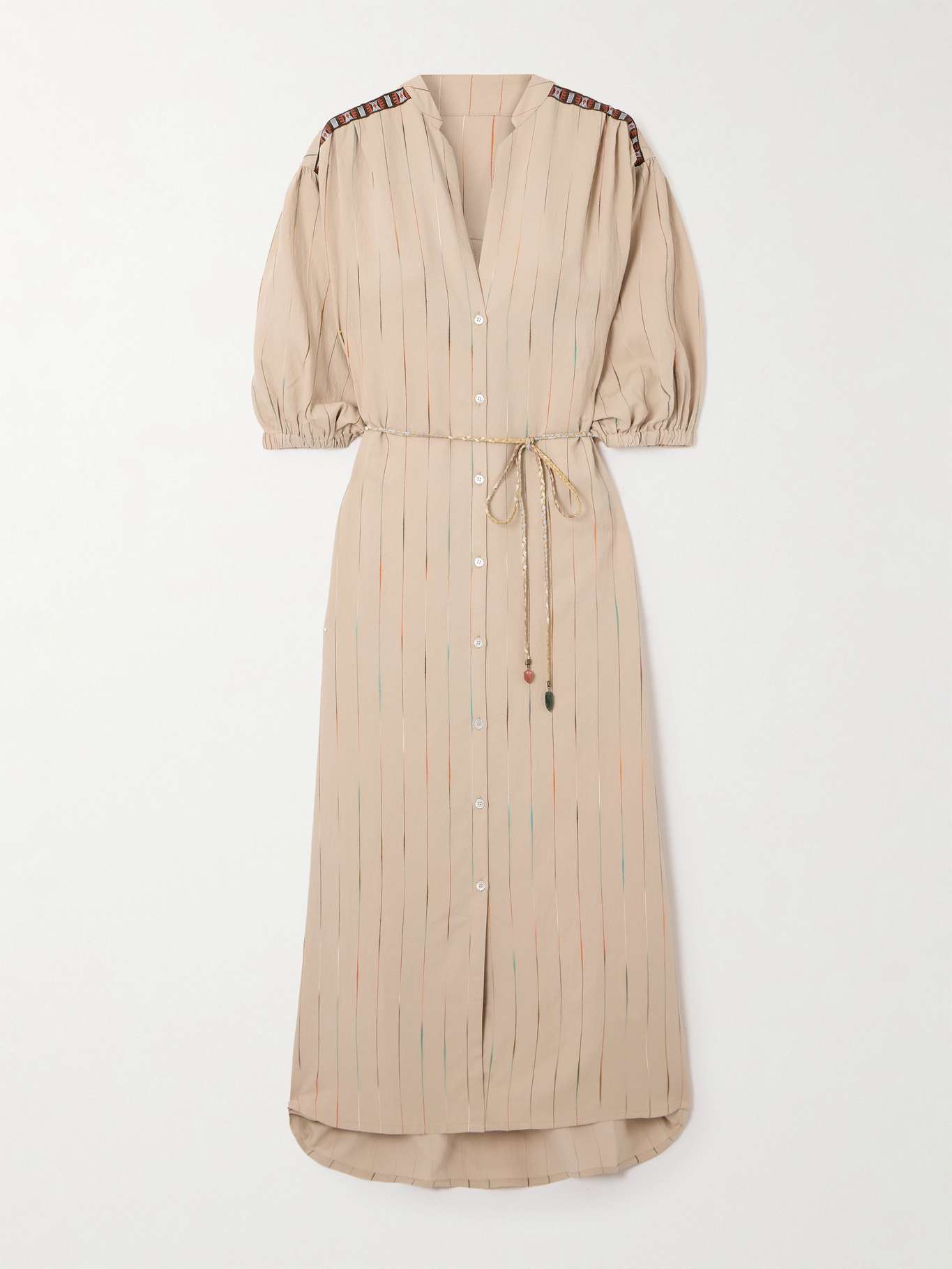 FORTELA Belted appliquéd embroidered woven midi dress | NET-A-PORTER