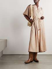 FORTELA Belted appliquéd embroidered woven midi dress | NET-A-PORTER