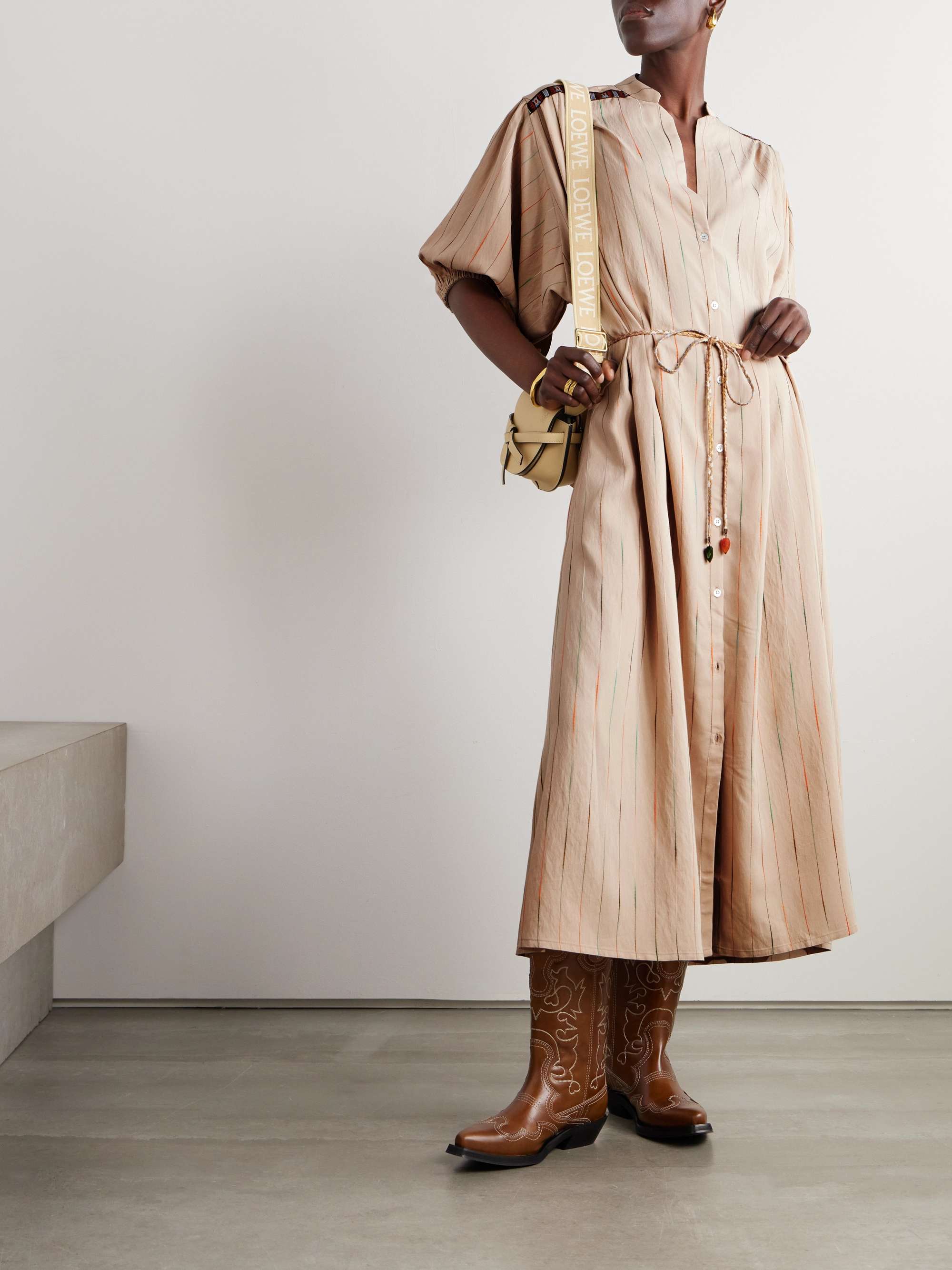 FORTELA Belted appliquéd embroidered woven midi dress | NET-A-PORTER