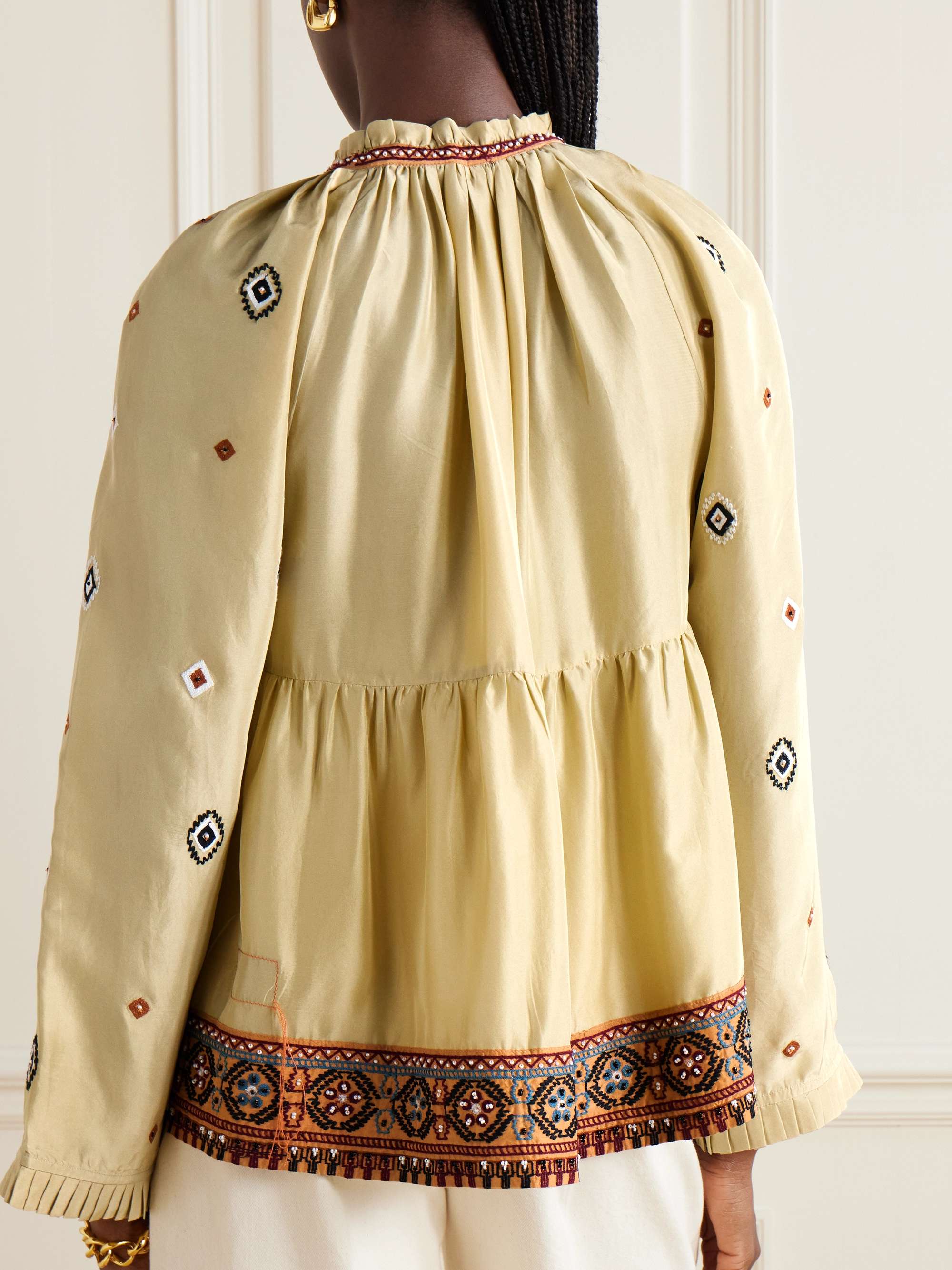 FORTELA Tasseled bead-embellished embroidered silk-shantung blouse ...